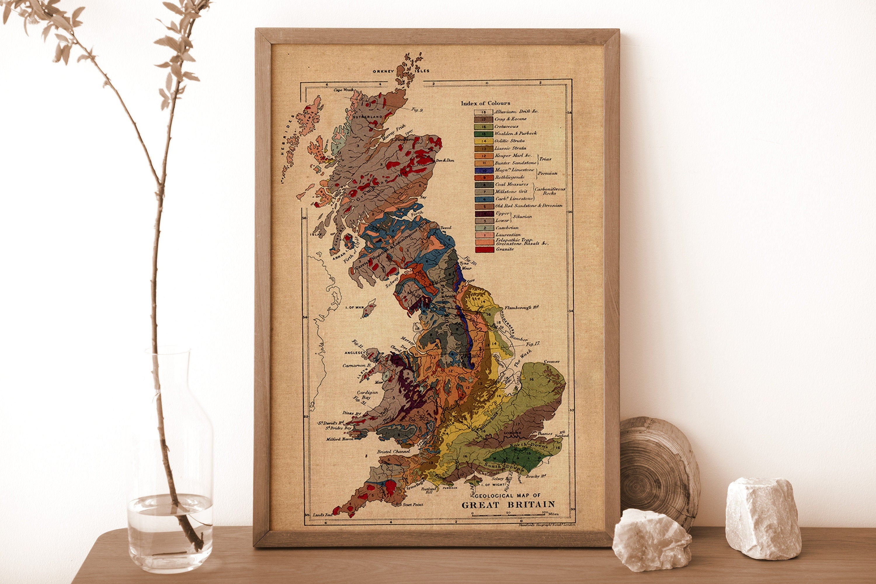 POSTER Vintage Geological Map Of Great Britain, Vintage UK Map, United ...