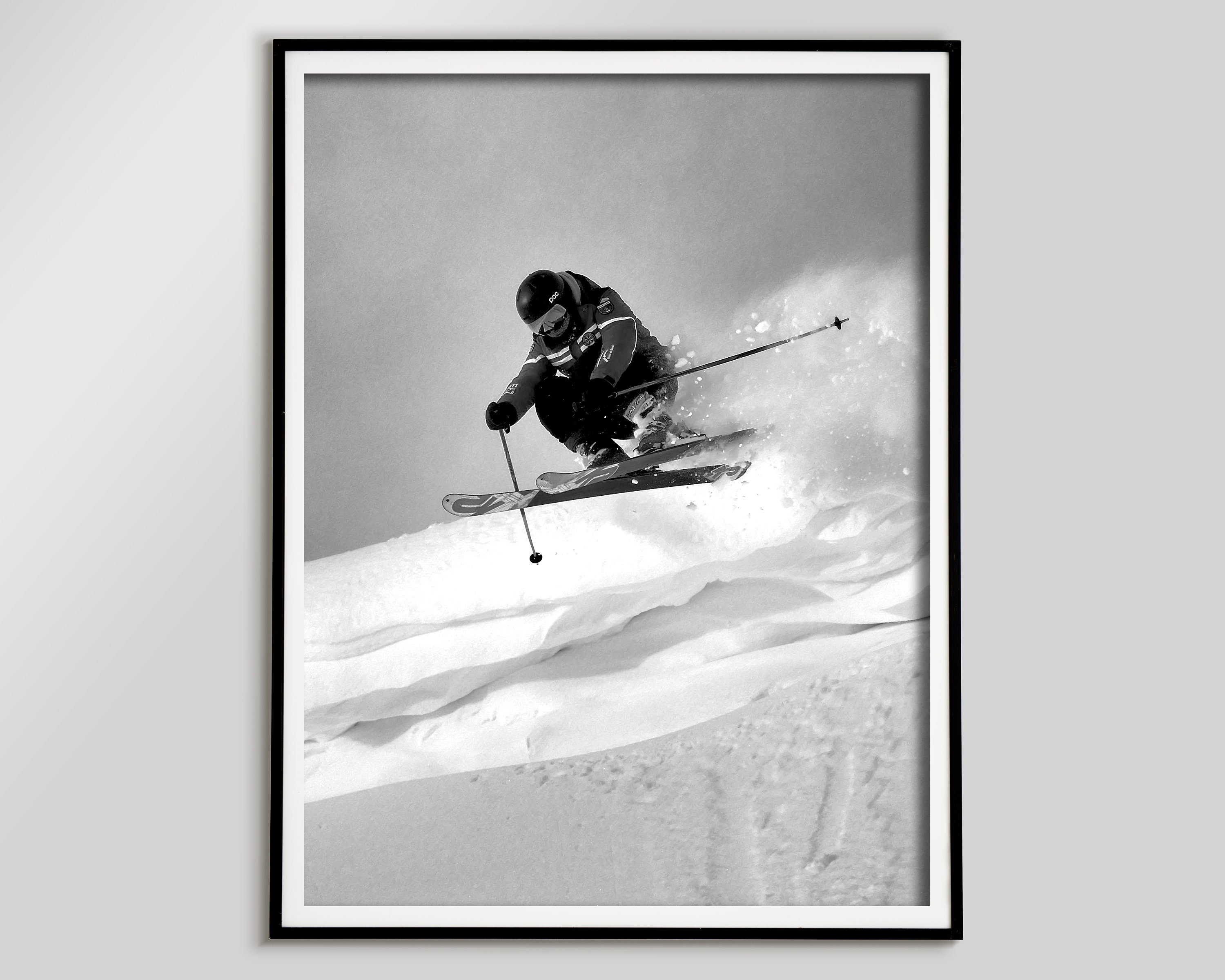 POSTER Vintage Man Ski on Mountain Poster, Black and White Print ...