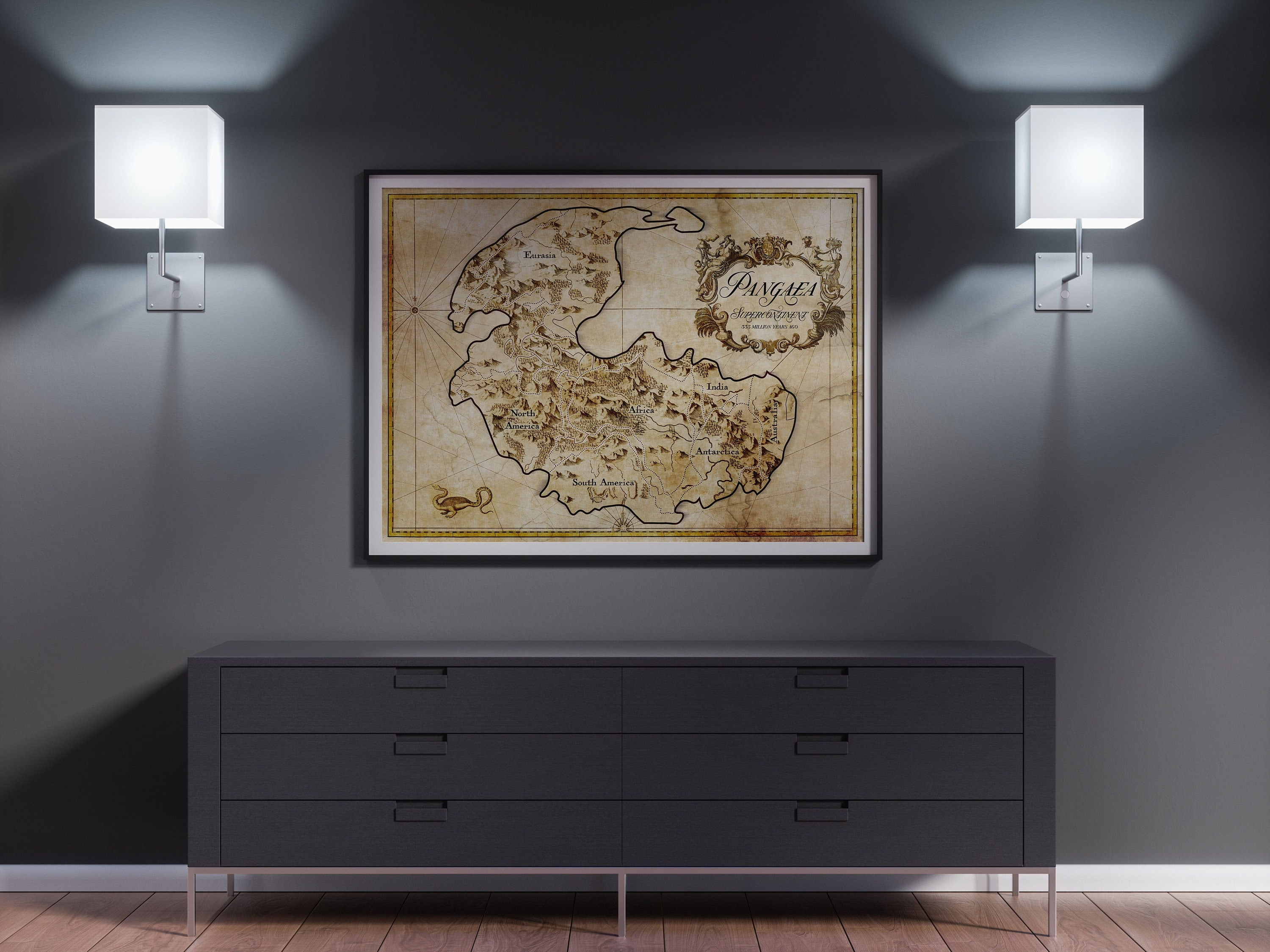 POSTER Vintage Style Map of Pangaea - A4 A3 A2 A1 Art Print-UNFRAMED ...