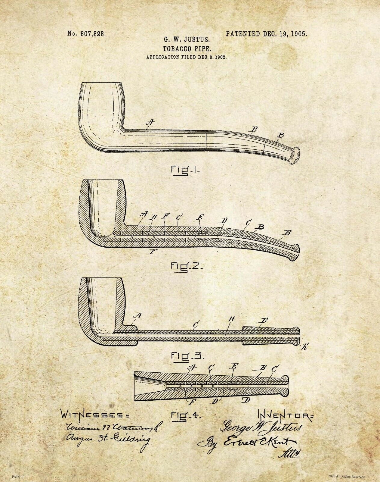 POSTER Vintage Tobacco Pipe Patent Art Print Cuban Cigar Smoke Shop ...