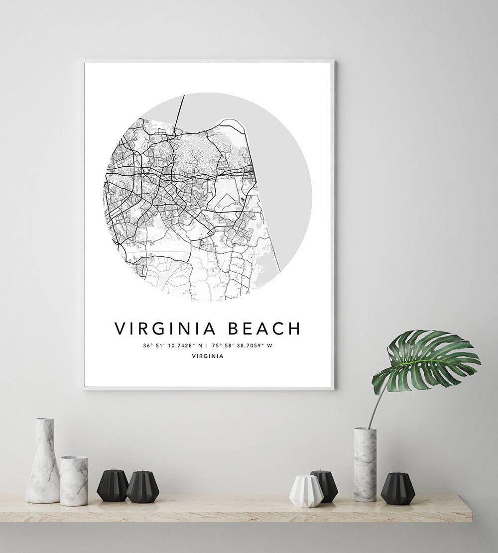 POSTER Virginia Beach Map Print Wall Art Poster United States Map Print ...