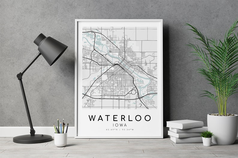 POSTER WATERLOO City Map, IA Iowa Map, Personalized Map Print, new job ...