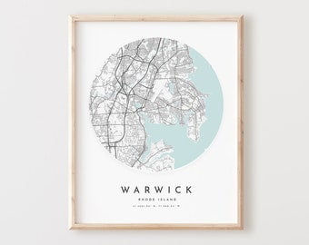POSTER Warwick Map Print, Warwick Map Poster City Wall Art, Ri Road Map ...