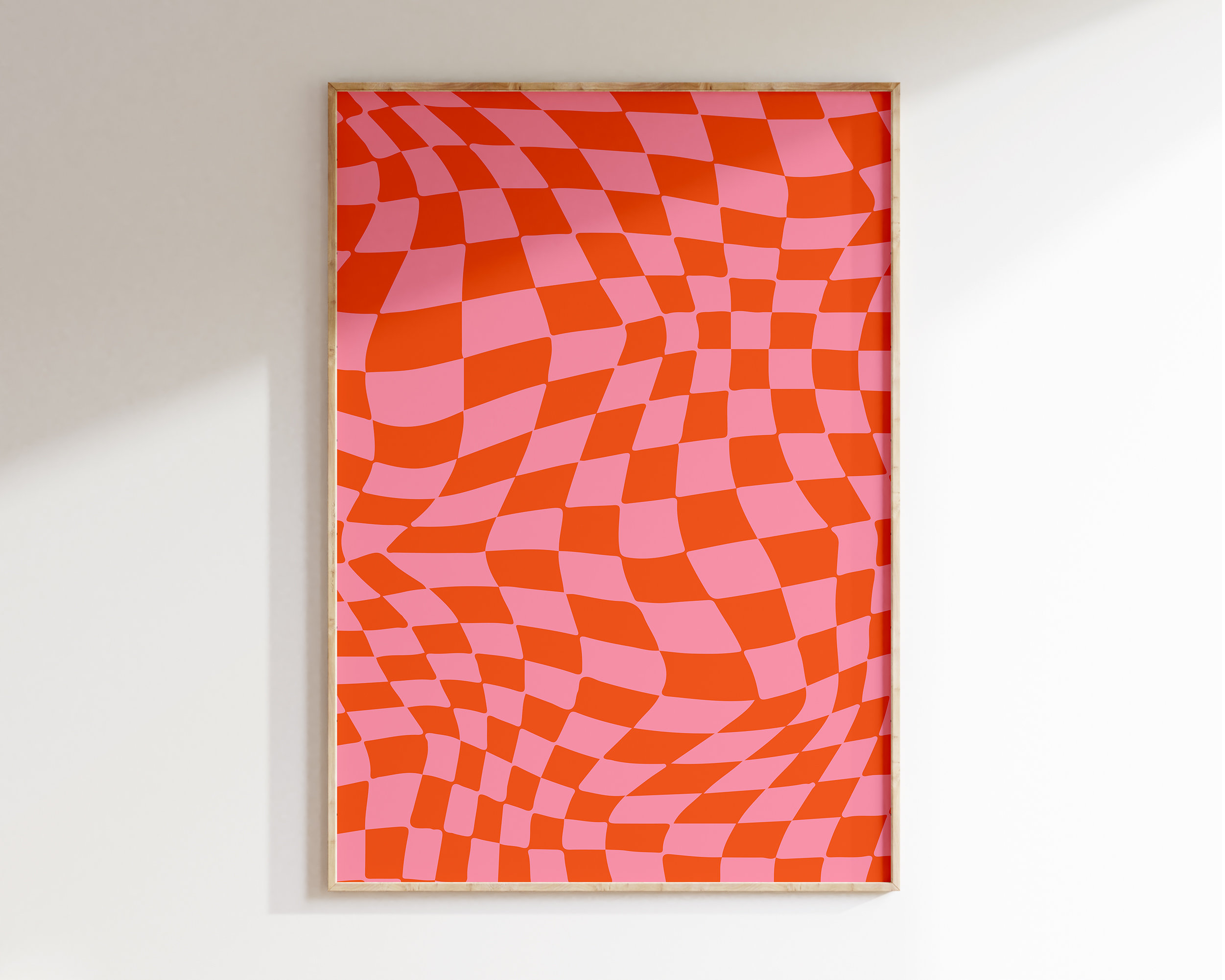 POSTER Wavy Checkered Art Print, 1970s Red & Pink Wavy Checks Art ...