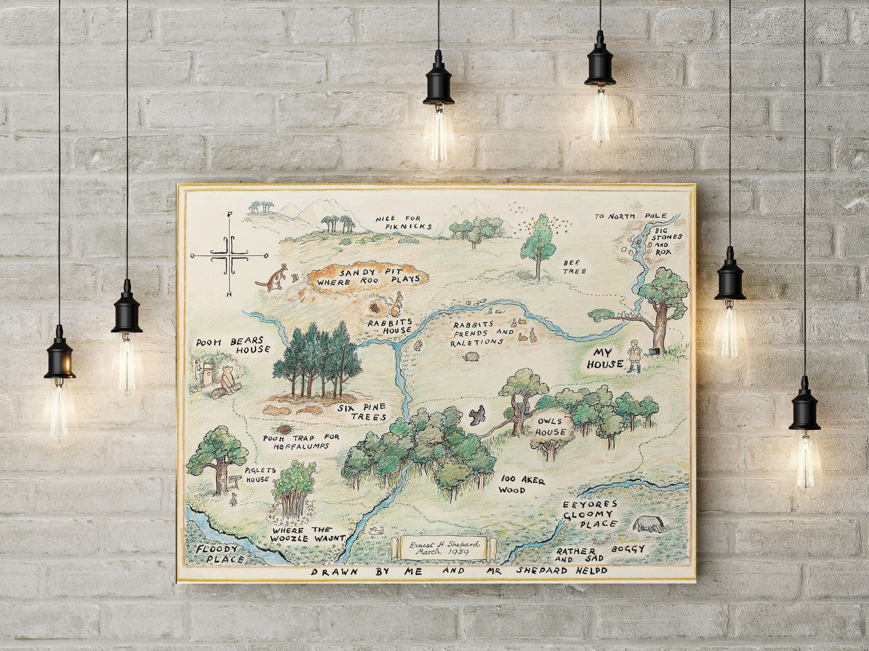 POSTER Winnie the Pooh Hanging Map 100 Acre Wood Map Kids Room Wall ...