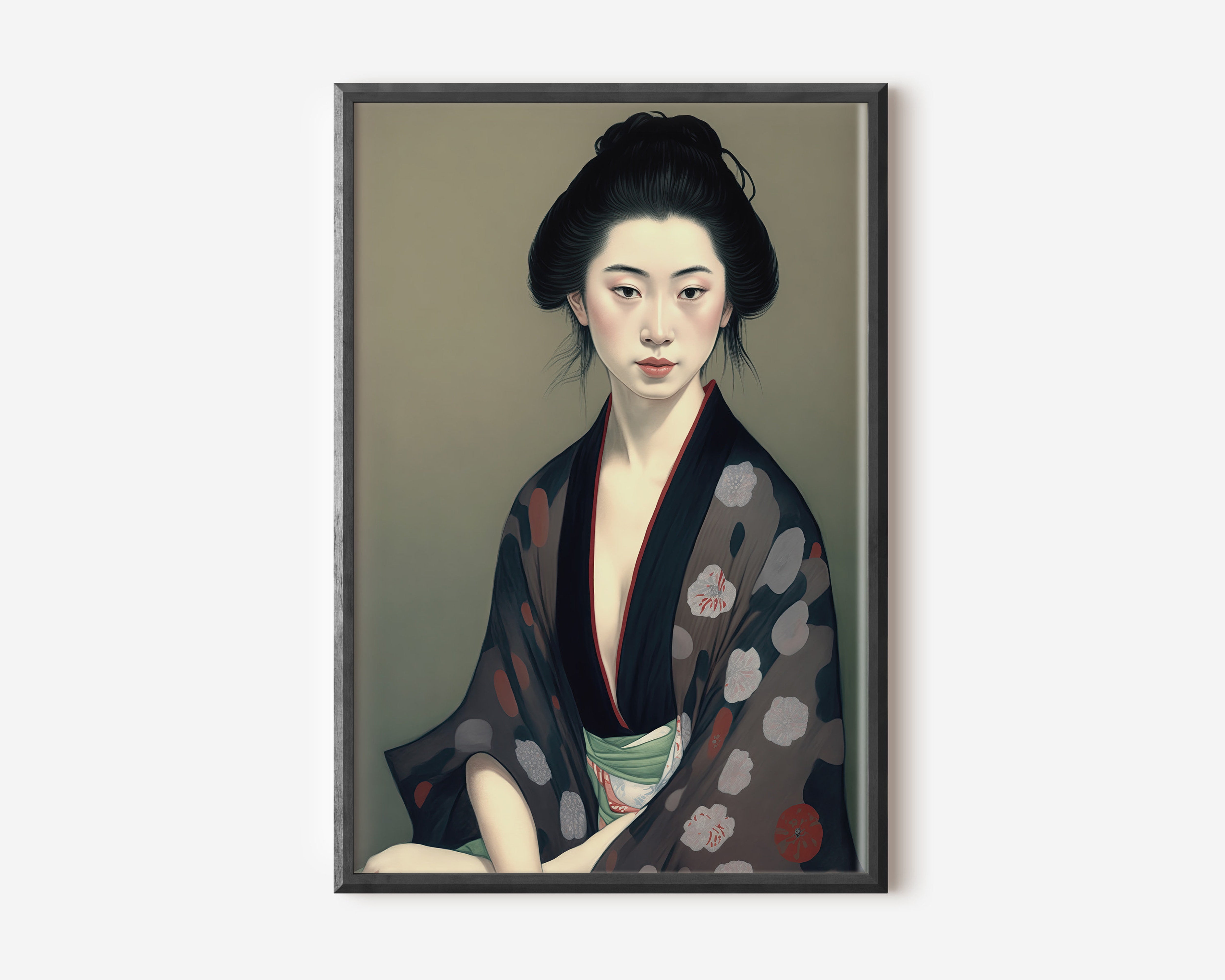 POSTER Woman in Black Kimono - Geisha Painting - Japanese Woman -Ukiyo ...