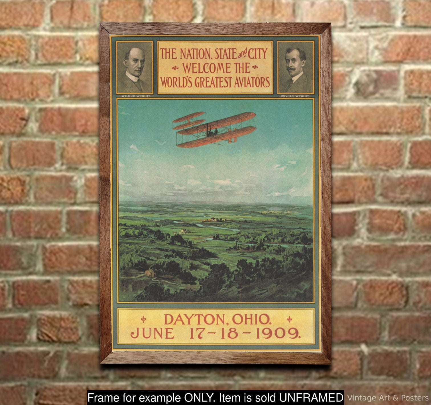 POSTER Wright Brothers Dayton Ohio 1909, Wright Flyer, Vintage Aviation ...