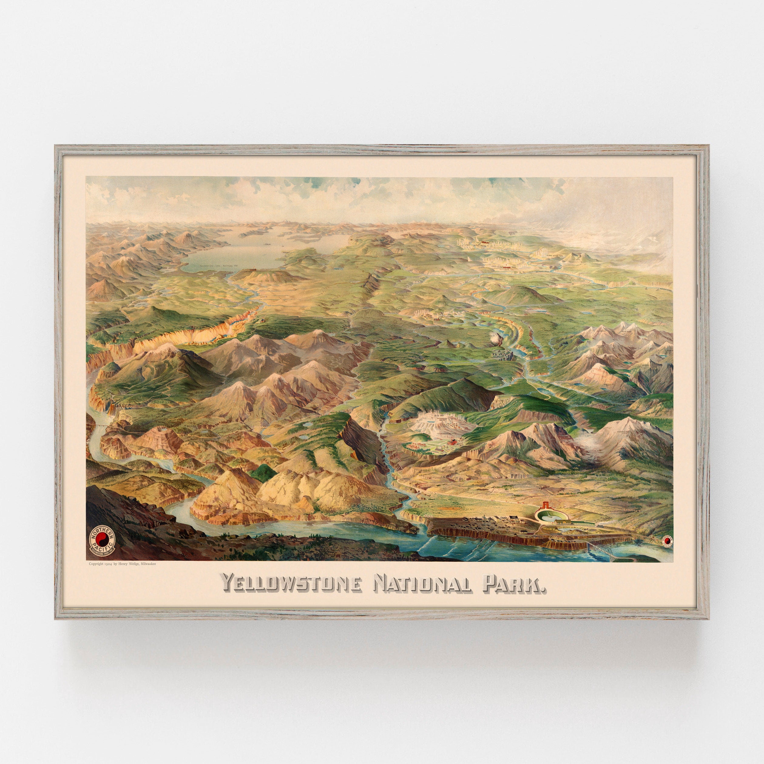 POSTER Yellowstone National Park vintage map, old Yellowstone map, 1904 ...