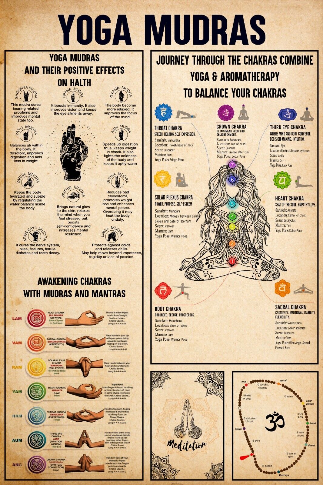 POSTER Yoga Mudras and Chakras Knowledge Poster | Informational Wall ...