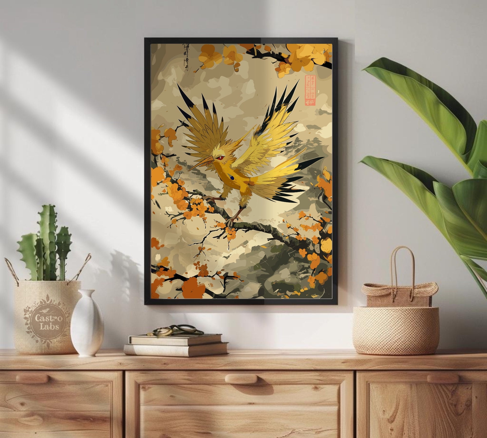 POSTER Zapdos: Japanese Tapestry Style Pokemon Anime Poster - Wall Art ...