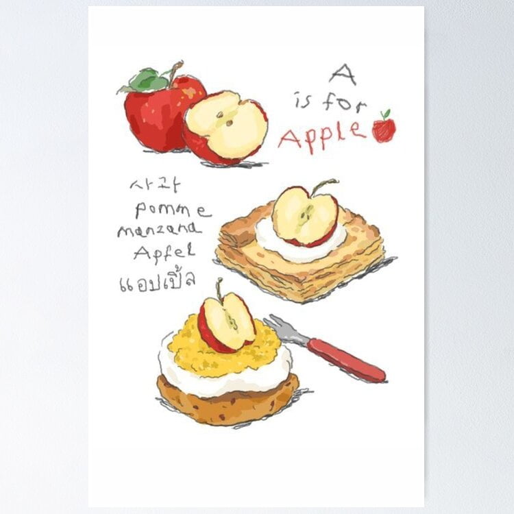 Poster apple, fruit, french, korean, german, red apple, tart, strudel ...