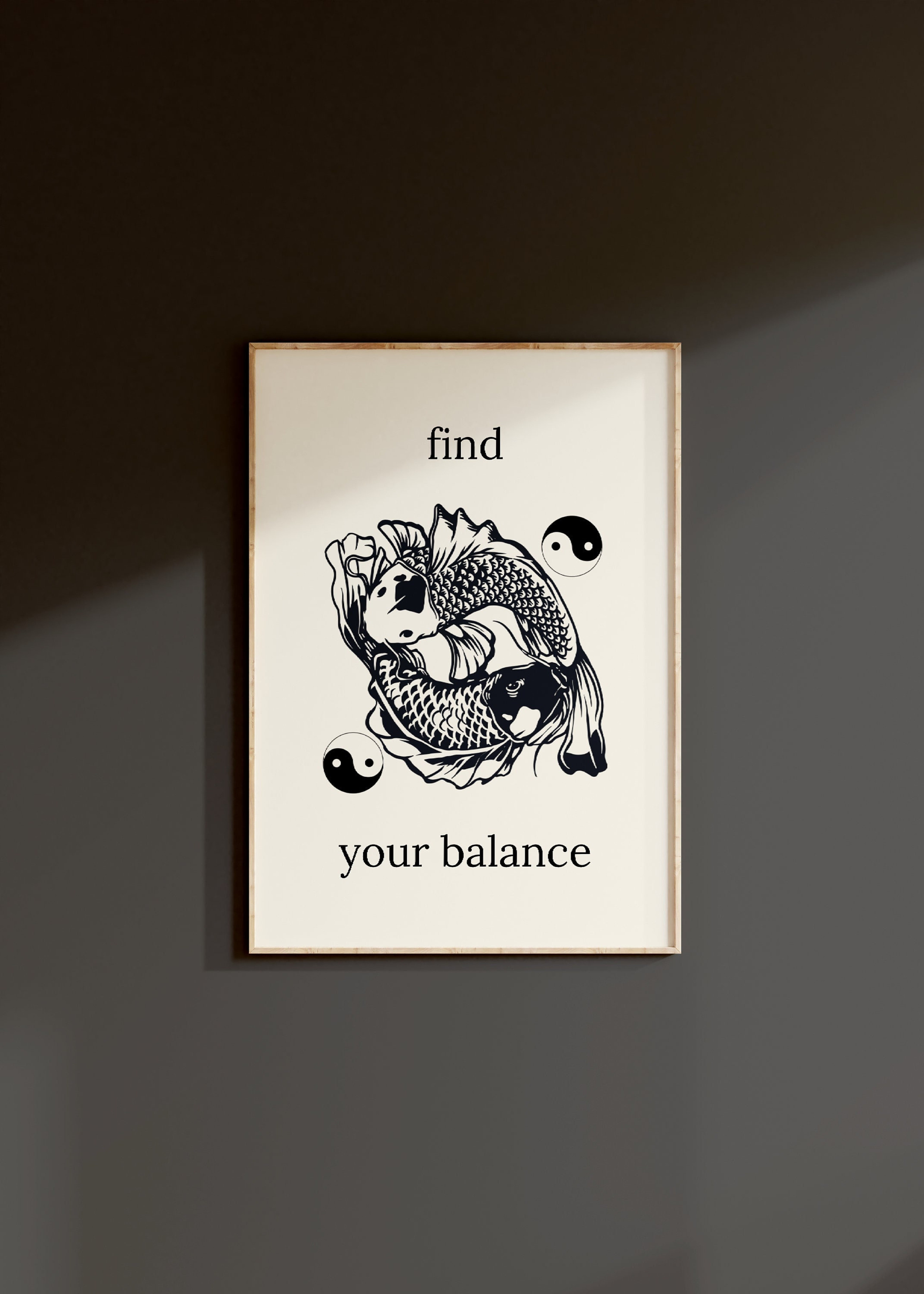 POSTER find your balance, yin yang spiritual art, wall art, koi zen ...