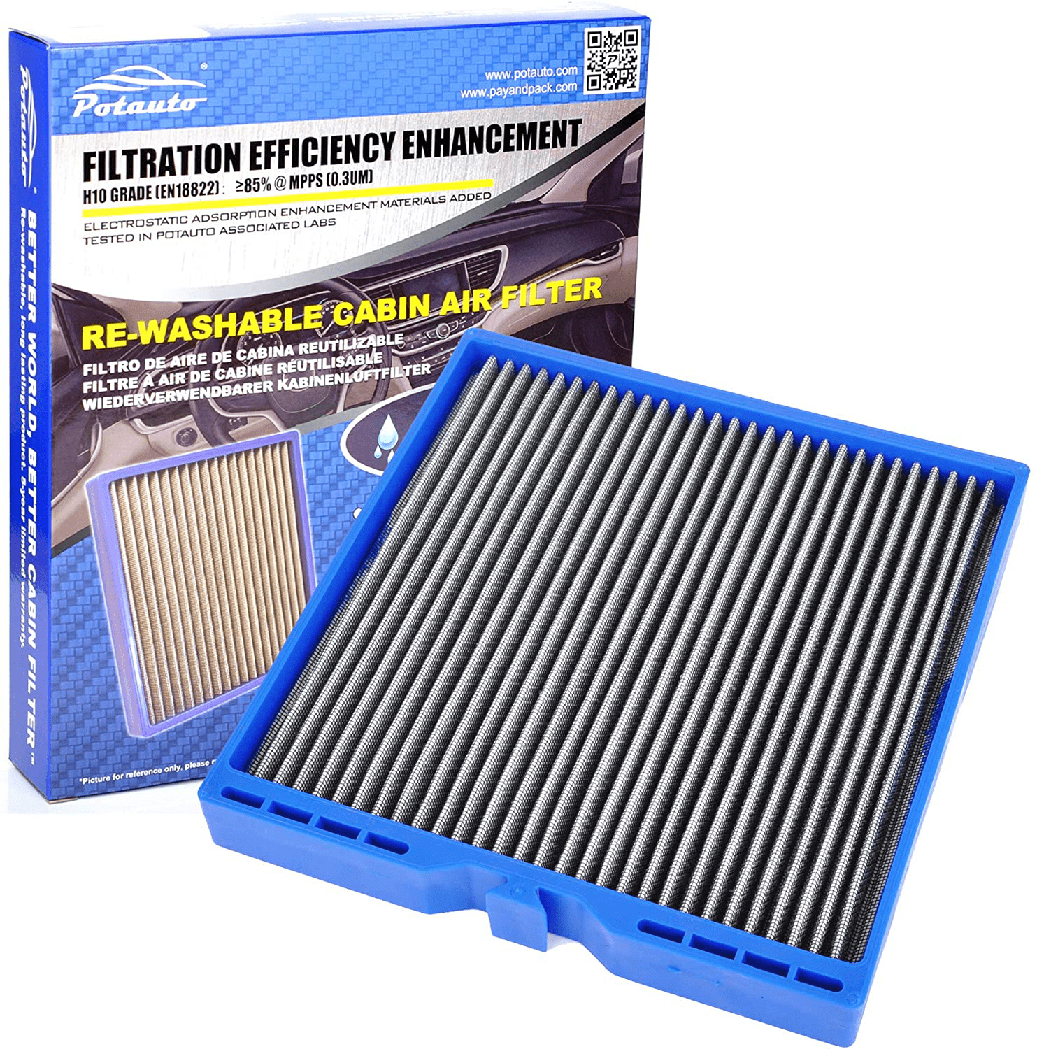 POTAUTO MAP 5005 (CF11809) Re-Washable Car Cabin Air Filter Replacement ...