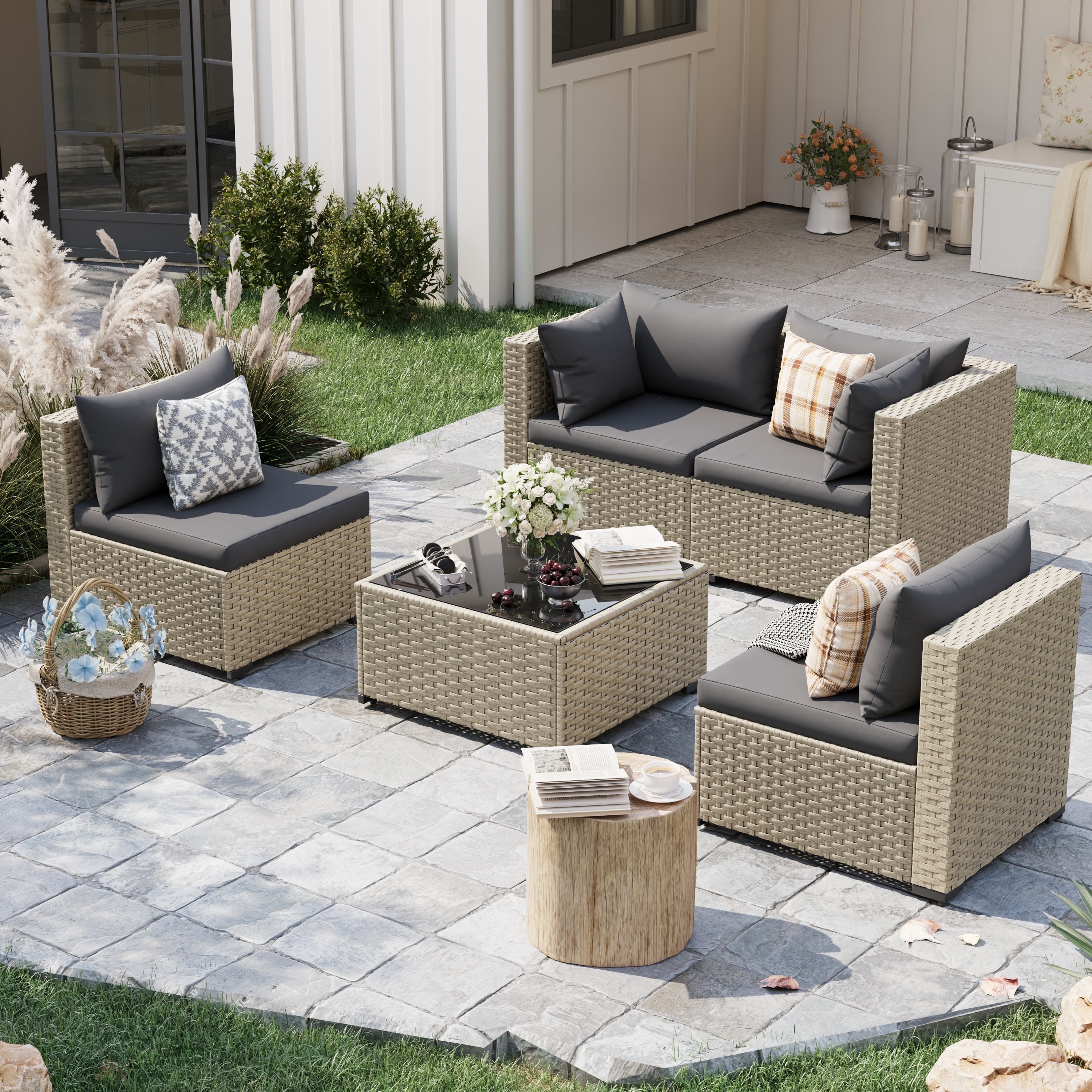 POTEBAN 5 Pieces Outdoor Patio Furniture Set, Outdoor Wicker Patio ...