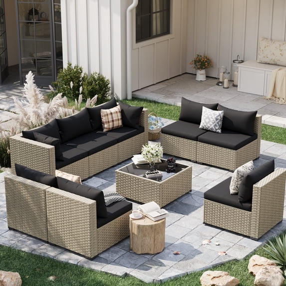 POTEBAN 9 PE Resin Weatherproof Outdoor Conversation Sets with Chairs ...