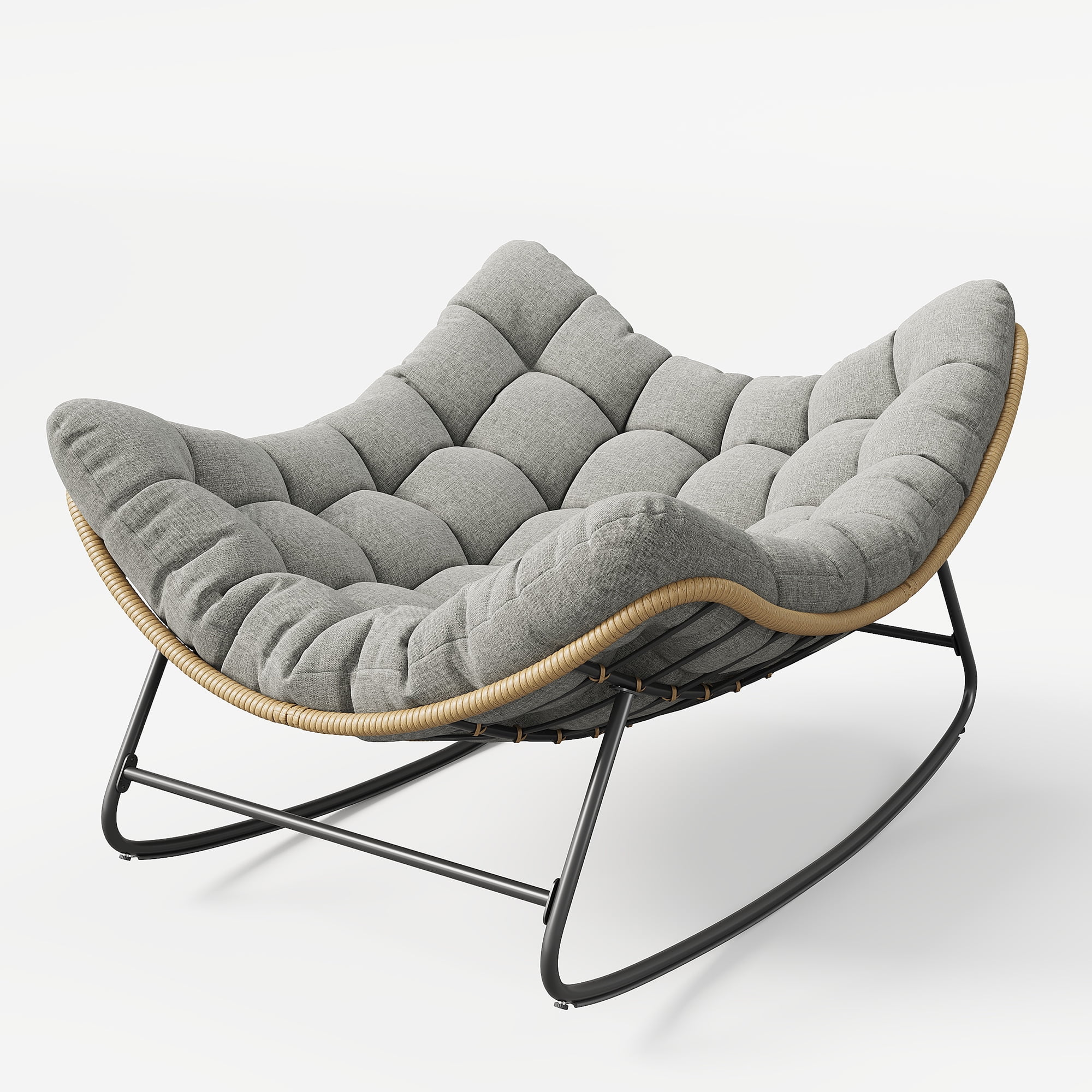 POTEBAN Outdoor Rocking Chair, Indoor Papasan Chair, Oversized Egg Rocking Chair with Thick ...