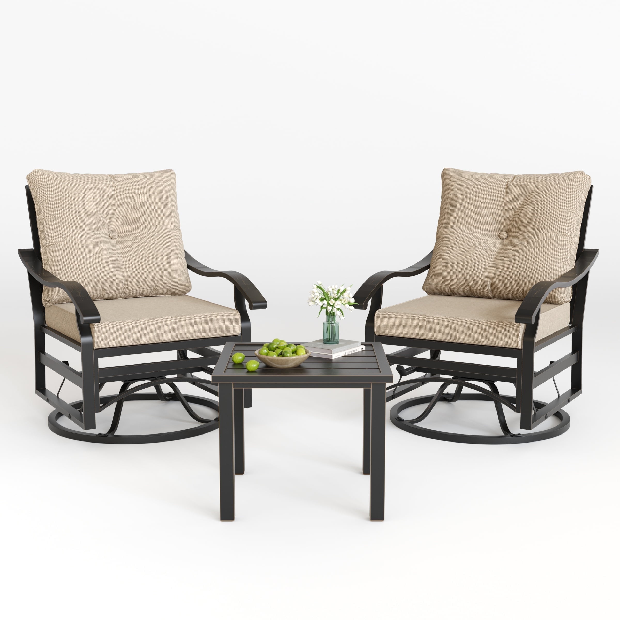 POTEBAN Outdoor Swivel Rocker Chairs, 3 Piece Metal Patio Rocking ...