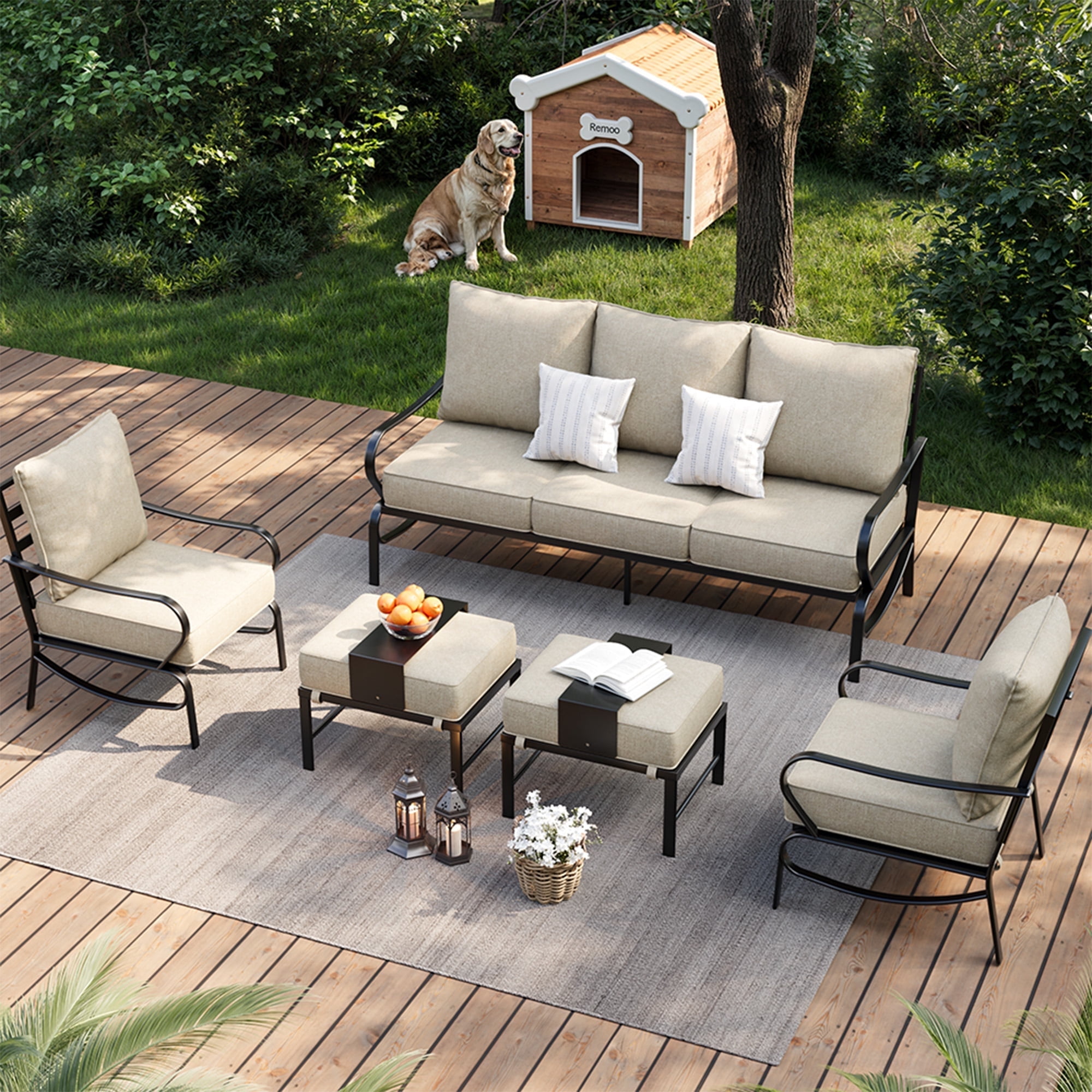 POTEBAN Patio Furniture Metal Outdoor Set 5 Pcs, Outdoor Patio ...
