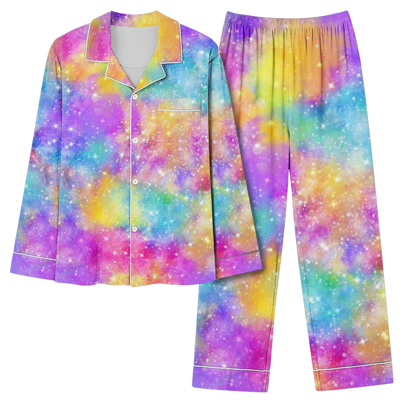 POTETI 2 Piece Pajamas for Women Notch Collar Tie Dye Pajamas Tops with ...