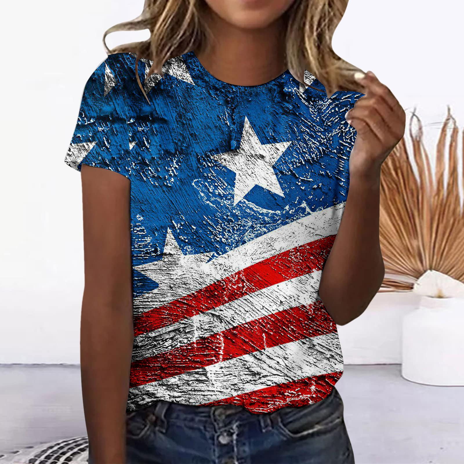 POTETI 4th of July Tee Shirts for Women Independence Day Holiday Short ...
