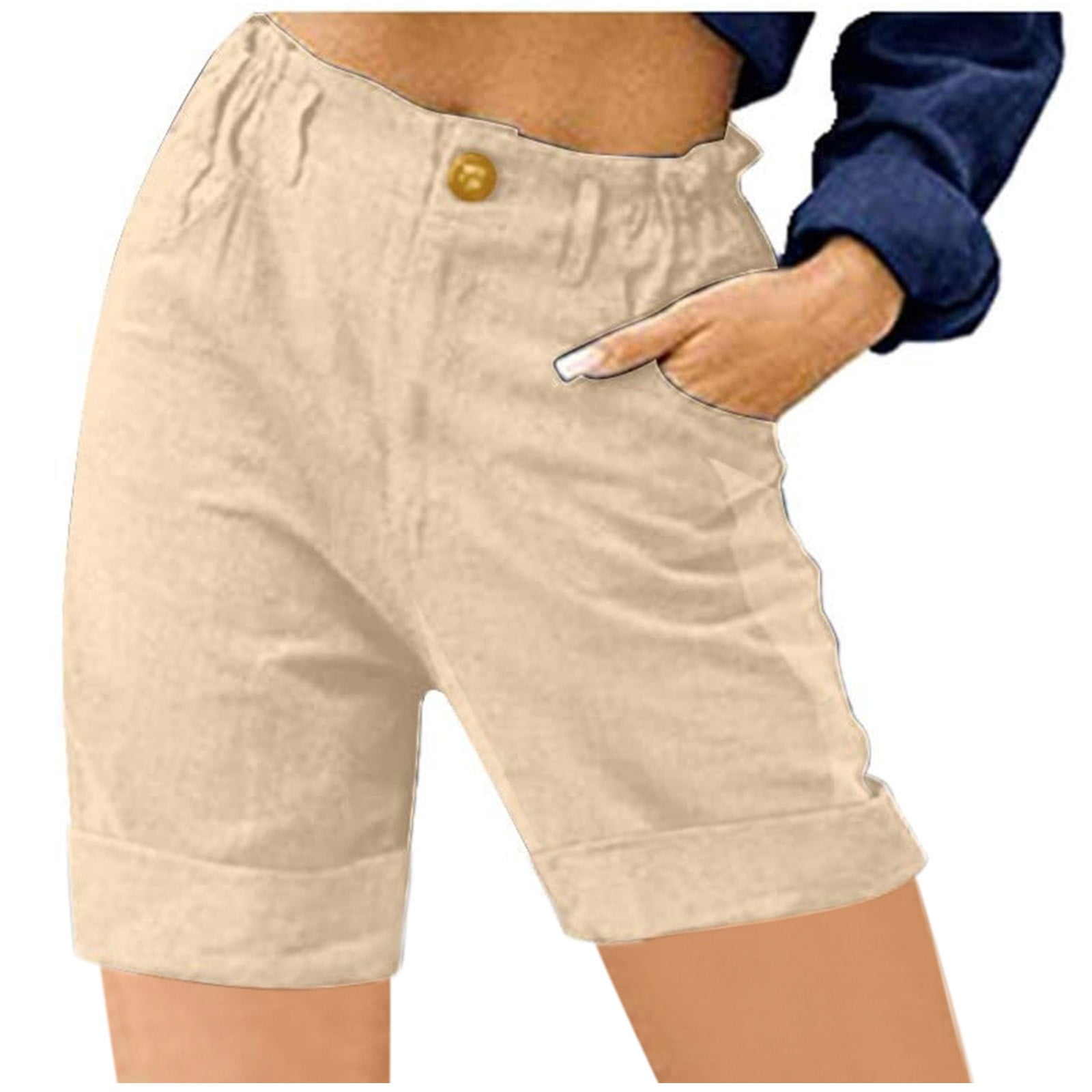 POTETI Bermuda Shorts for Women Casual High Waisted Women Shorts Khaki ...