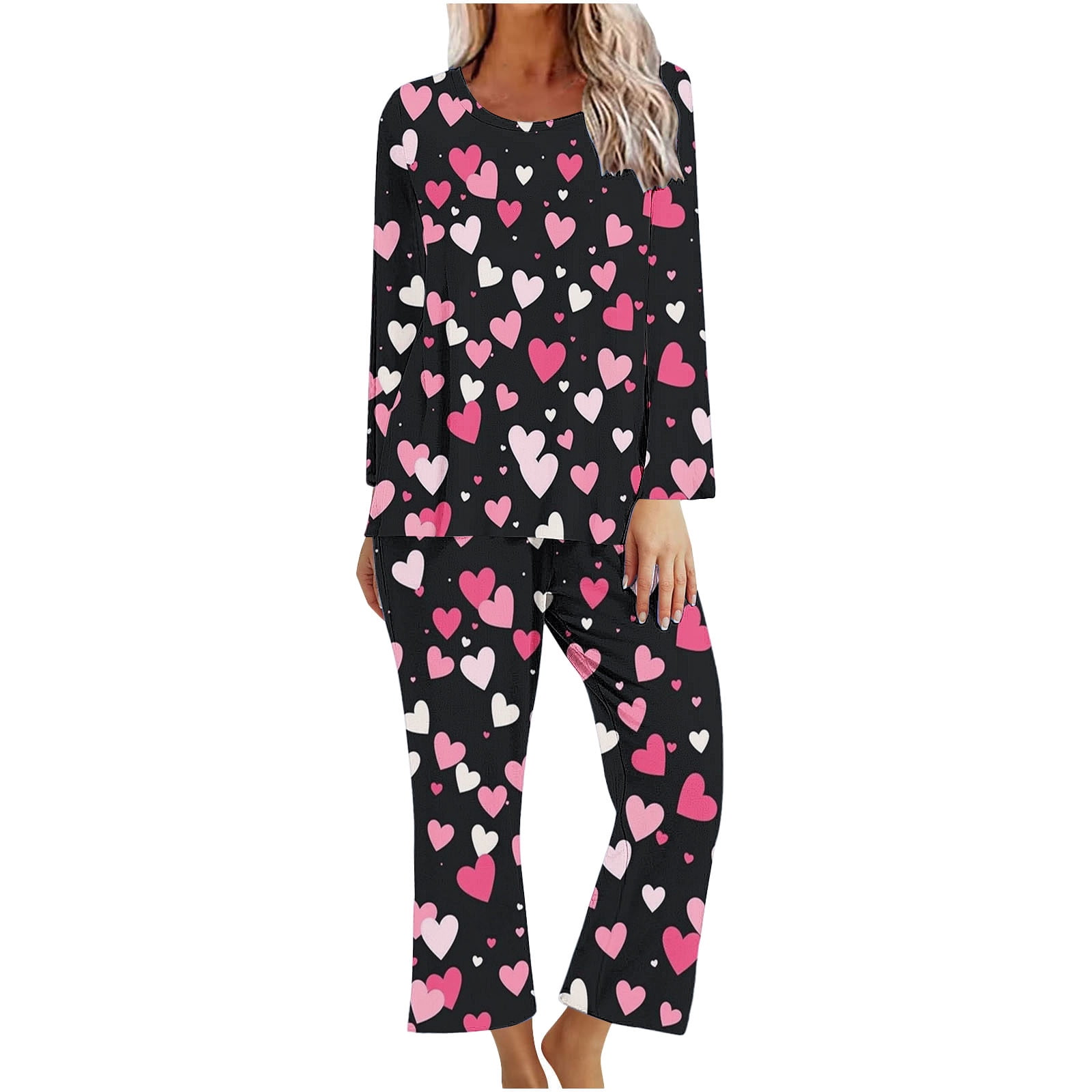POTETI Button Down Pajamas for Women Valentine's Day Long Sleeve Notch ...