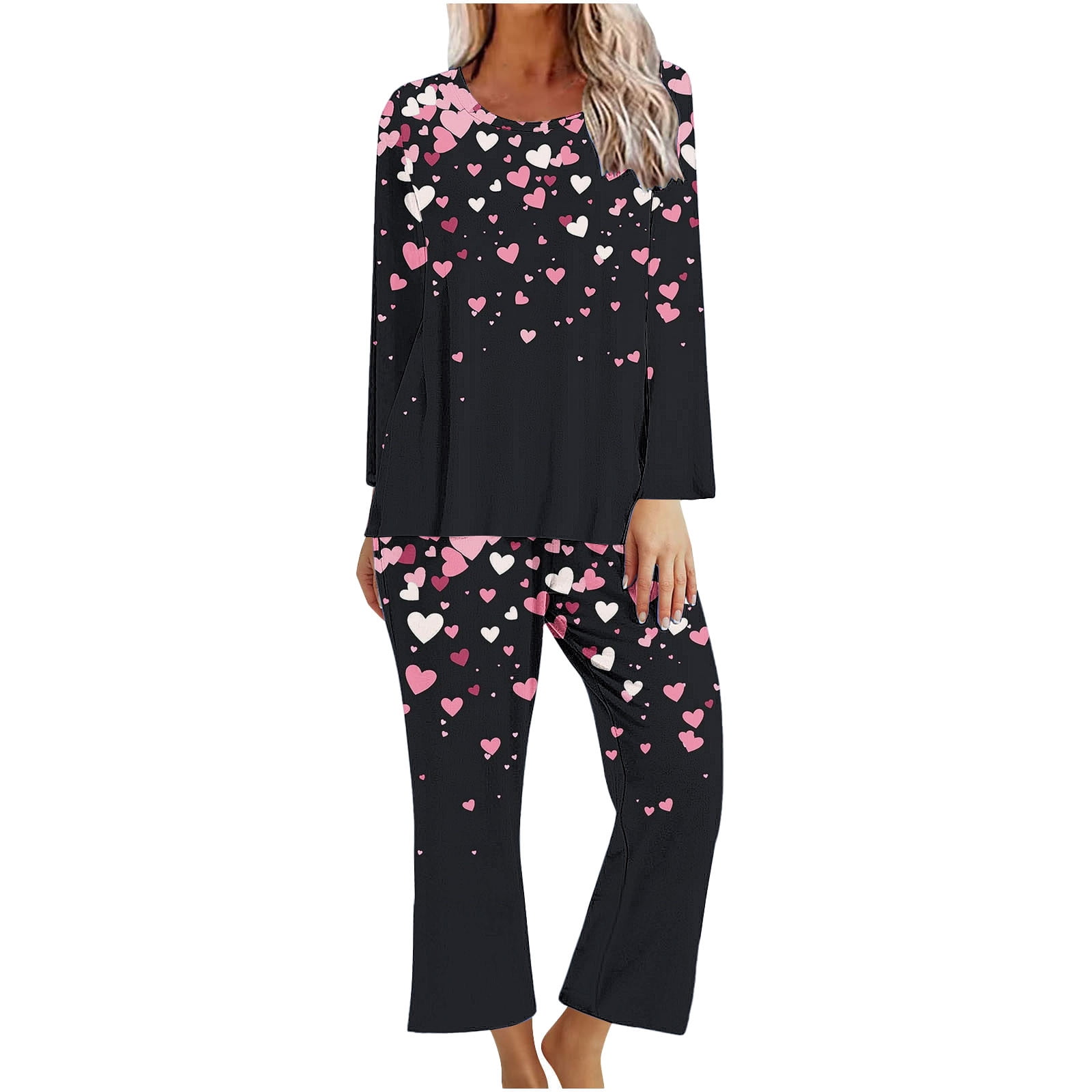 POTETI Button Down Pajamas for Women Valentine's Day Long Sleeve Notch ...