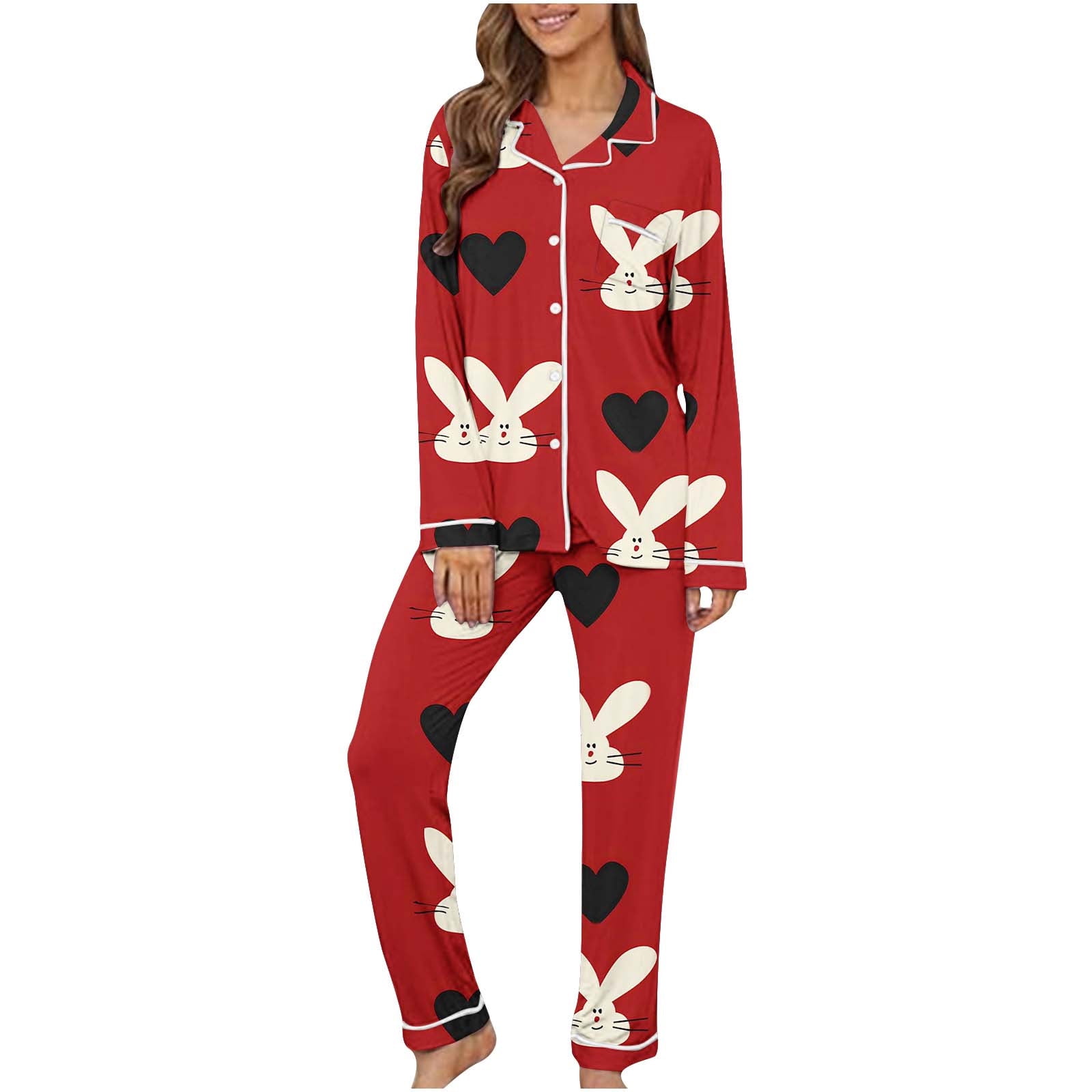 POTETI Button Down Pjs for Women Easter Women’s Pajama Sets Notch ...