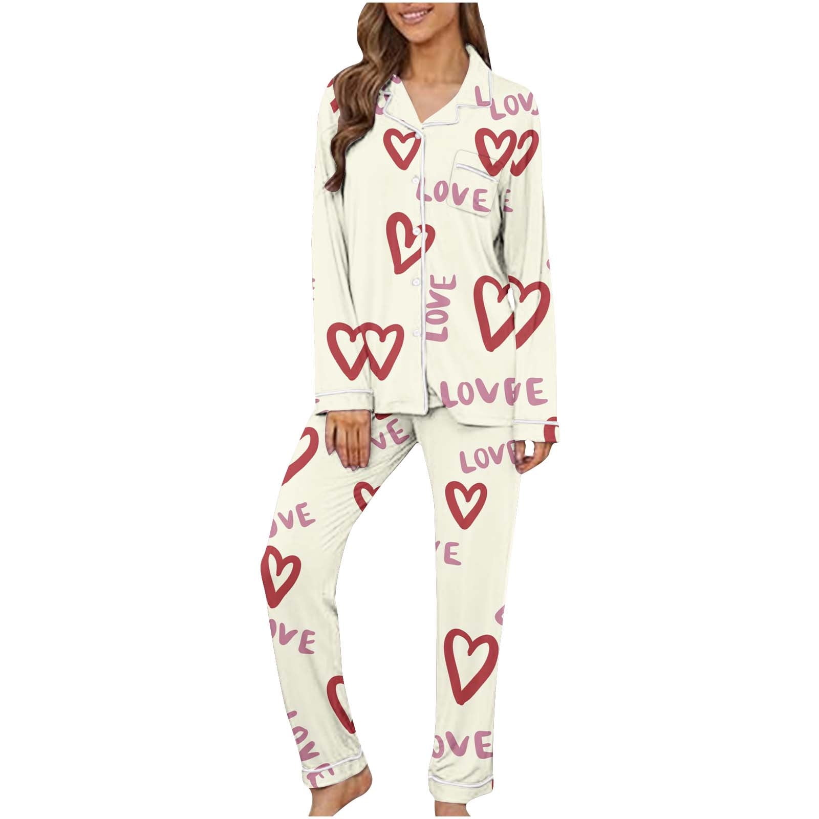 POTETI Button Down Pjs for Women Valentine's Day Junior Girls Pajamas ...