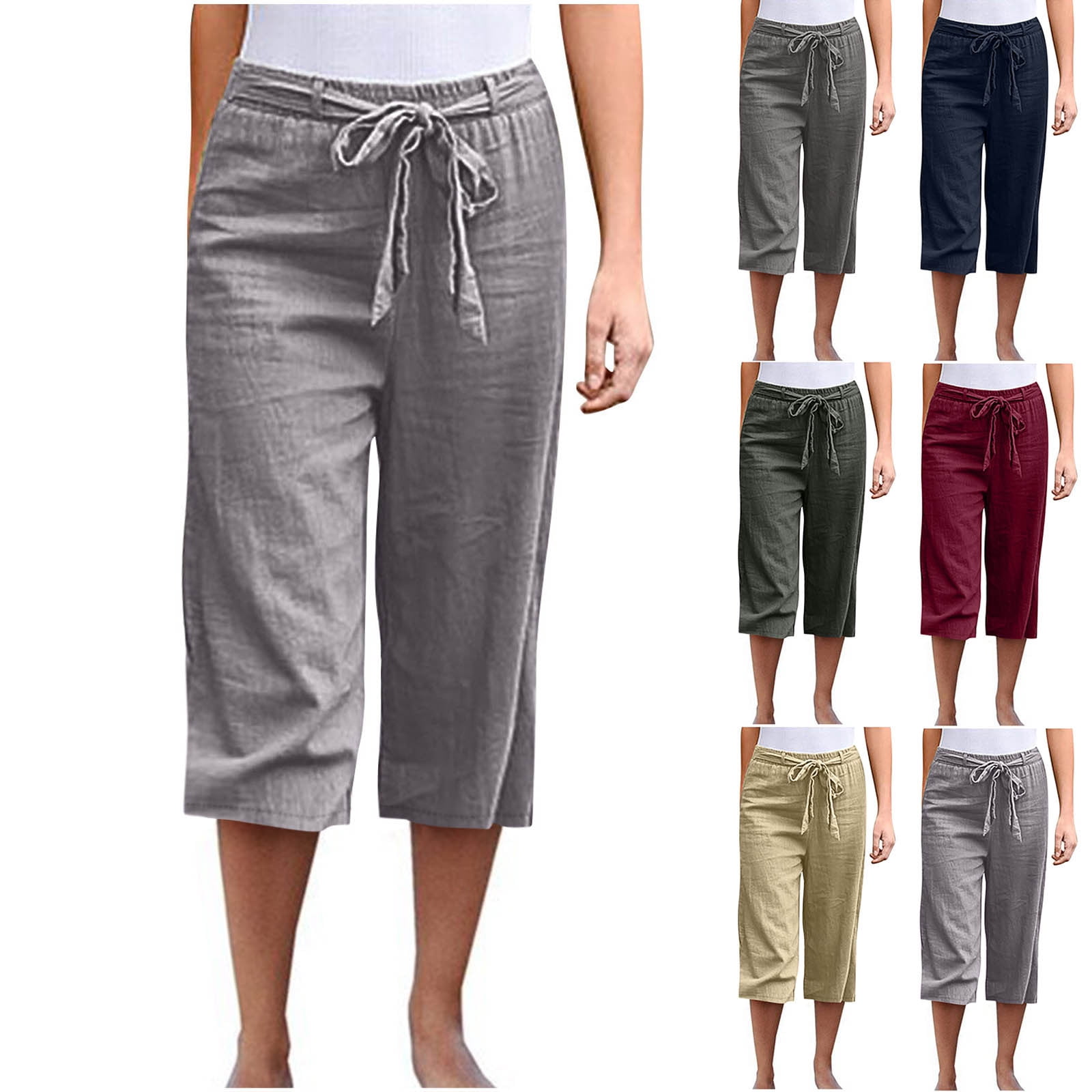 POTETI Capris Womens Capris High Waisted Womens Shorts Gray Bandage ...