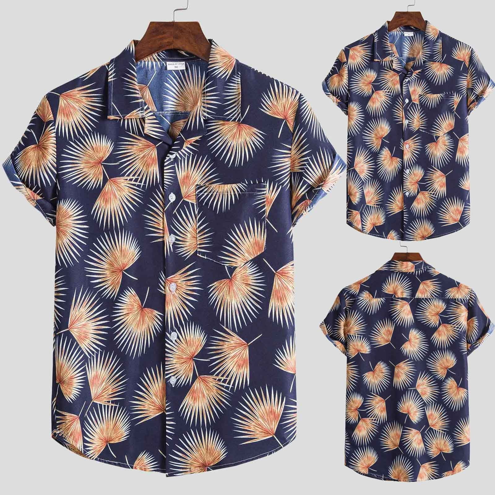 POTETI Mens Shirts Beach Hawaiian Short Sleeve Tropical Casual Button ...