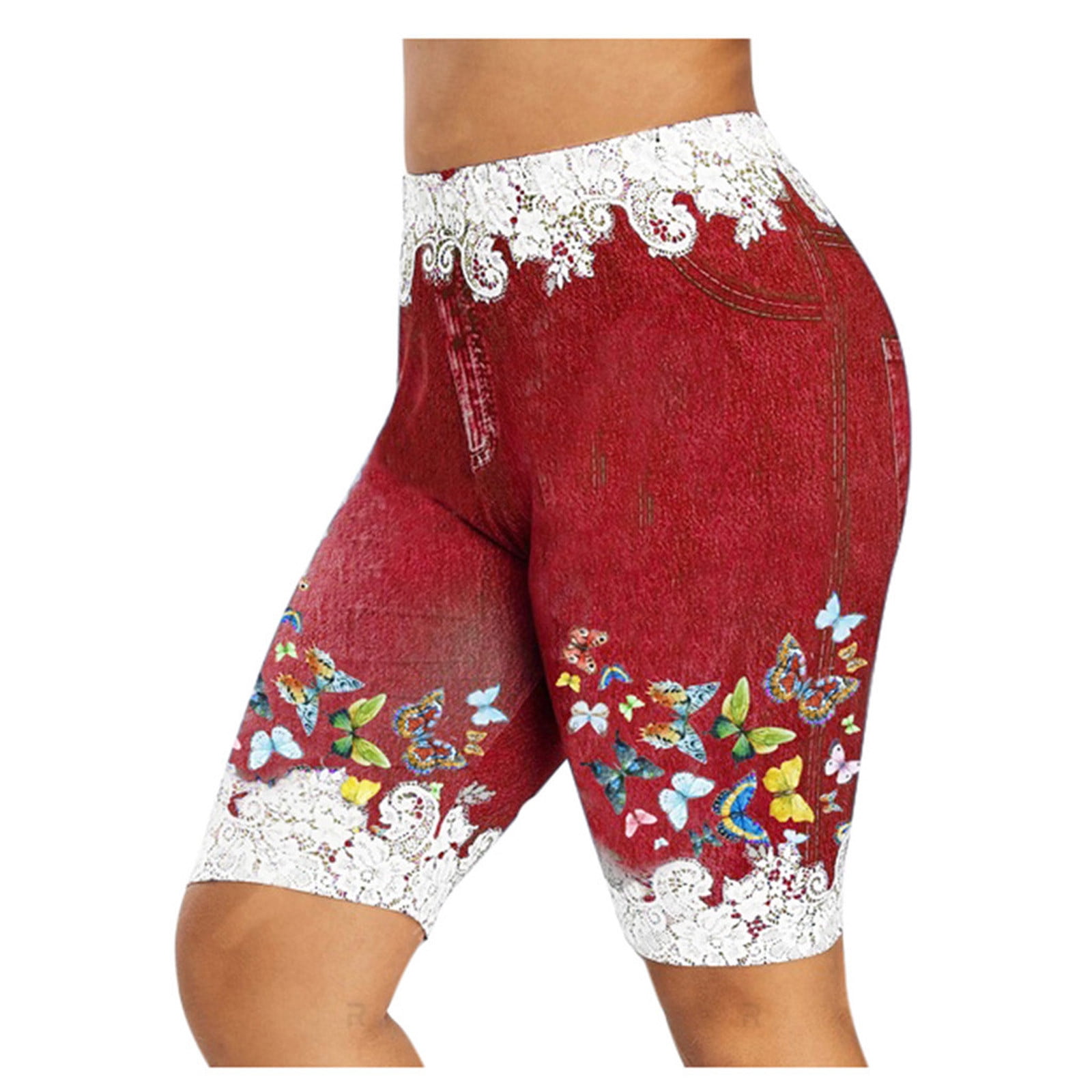 POTETI Denim Jean Shorts for Women High Waisted Plus Size Womens Shorts Wine Legging with ...