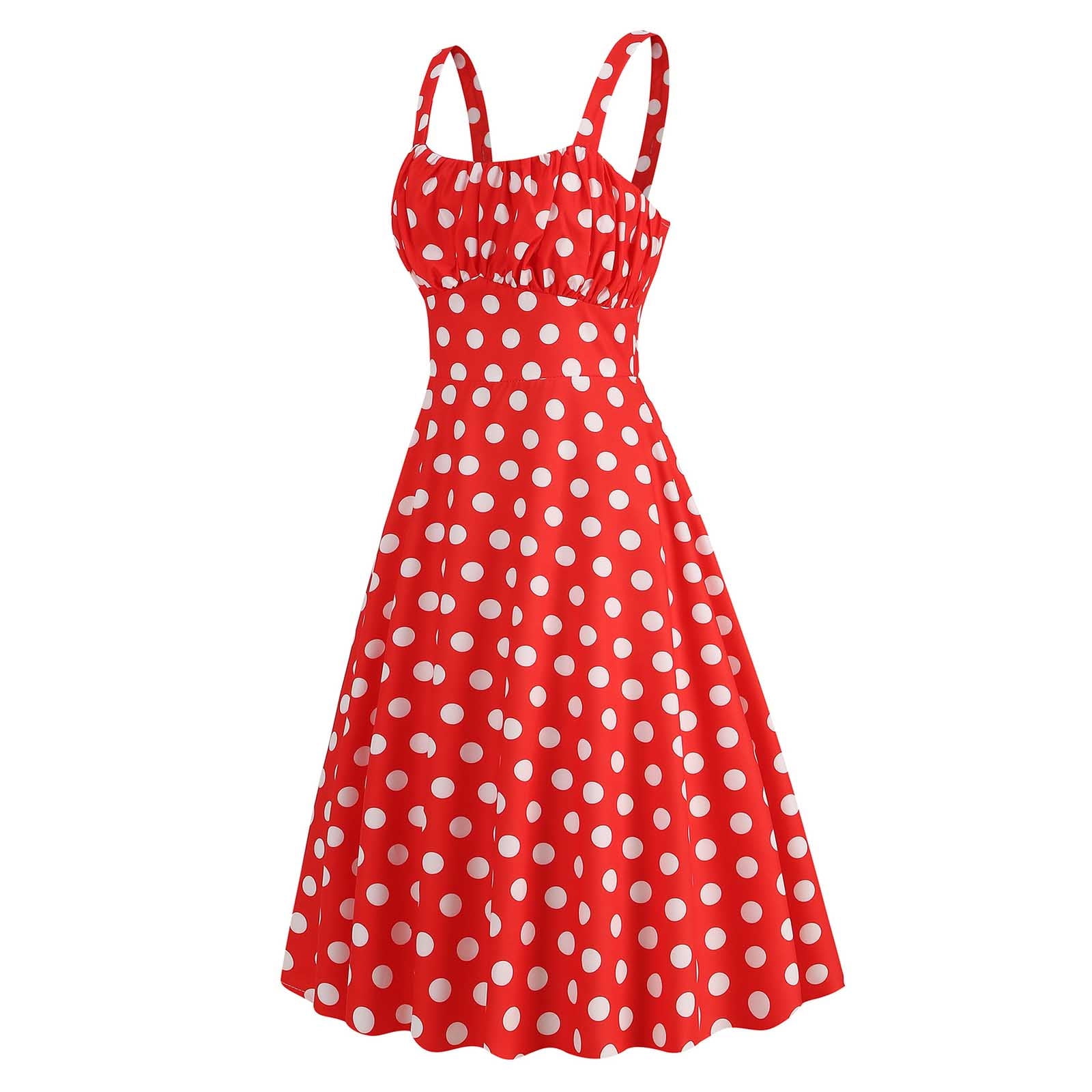 POTETI Dresses for Women Red Summer Dress Sleeveless Polka Elastic ...