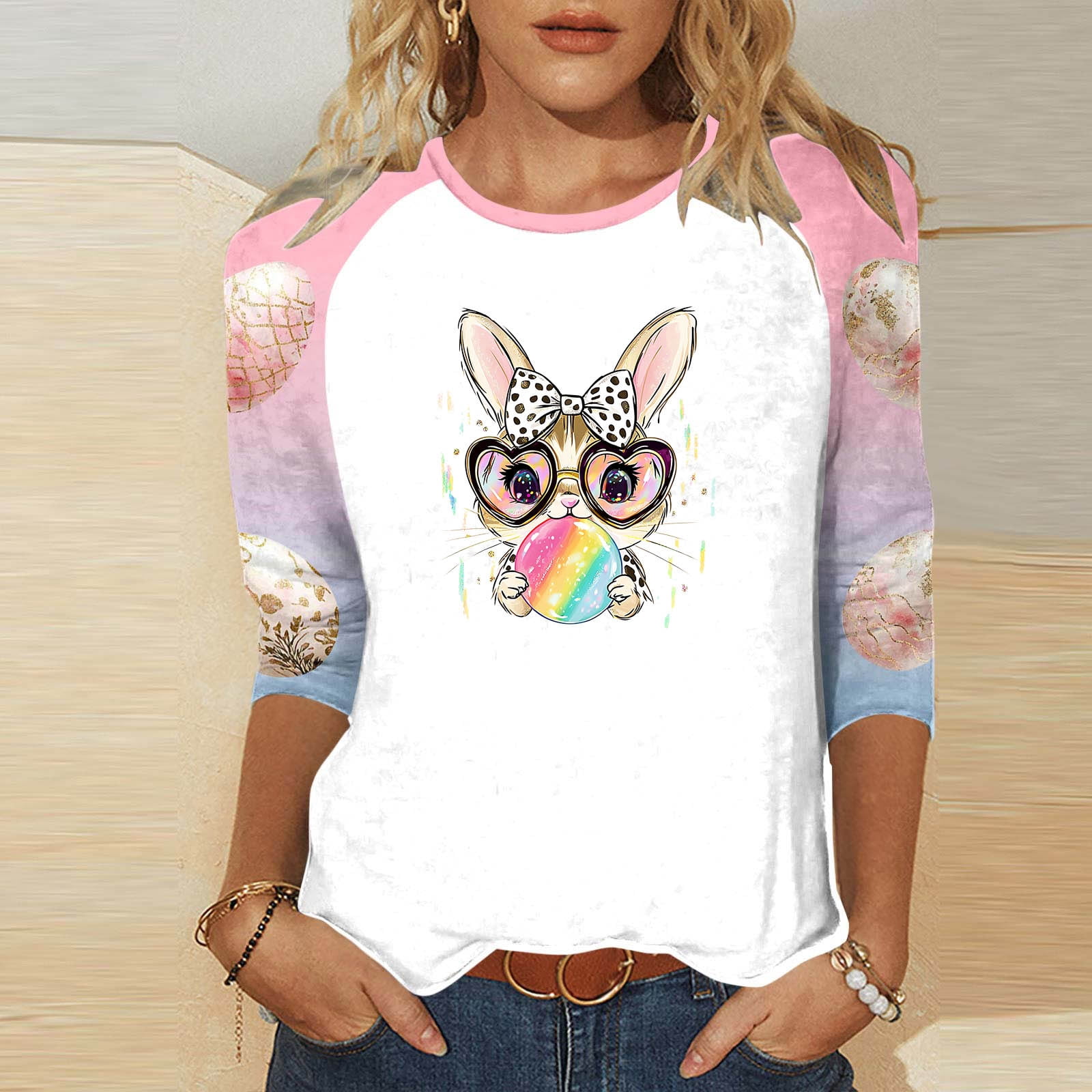POTETI Easter Short Sleeve Tee Shirt for Women Summer Crew Neck Happy ...