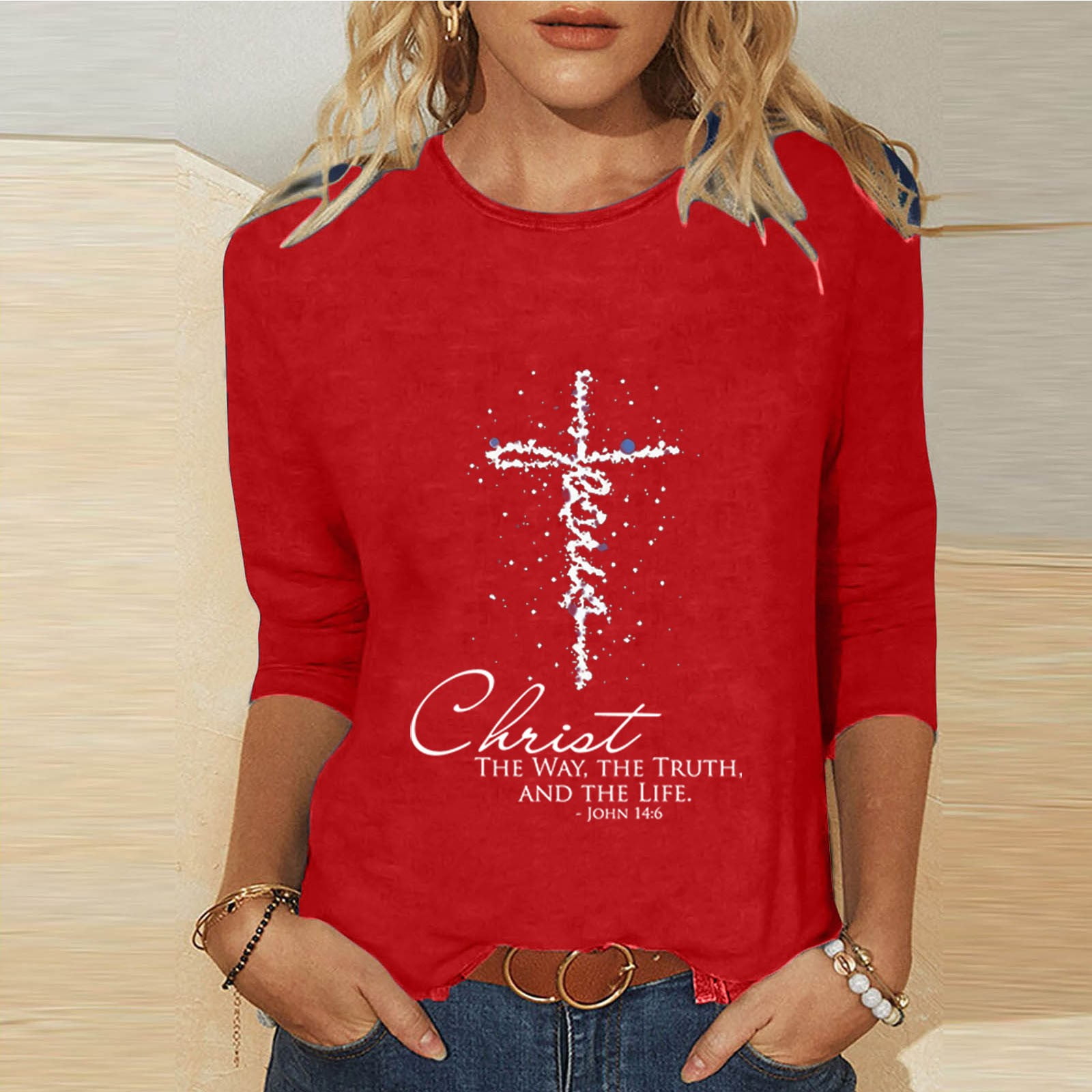 POTETI Easter Tshirt,Women Happy Easter 3/4 Sleeve Crew Neck Jesus ...