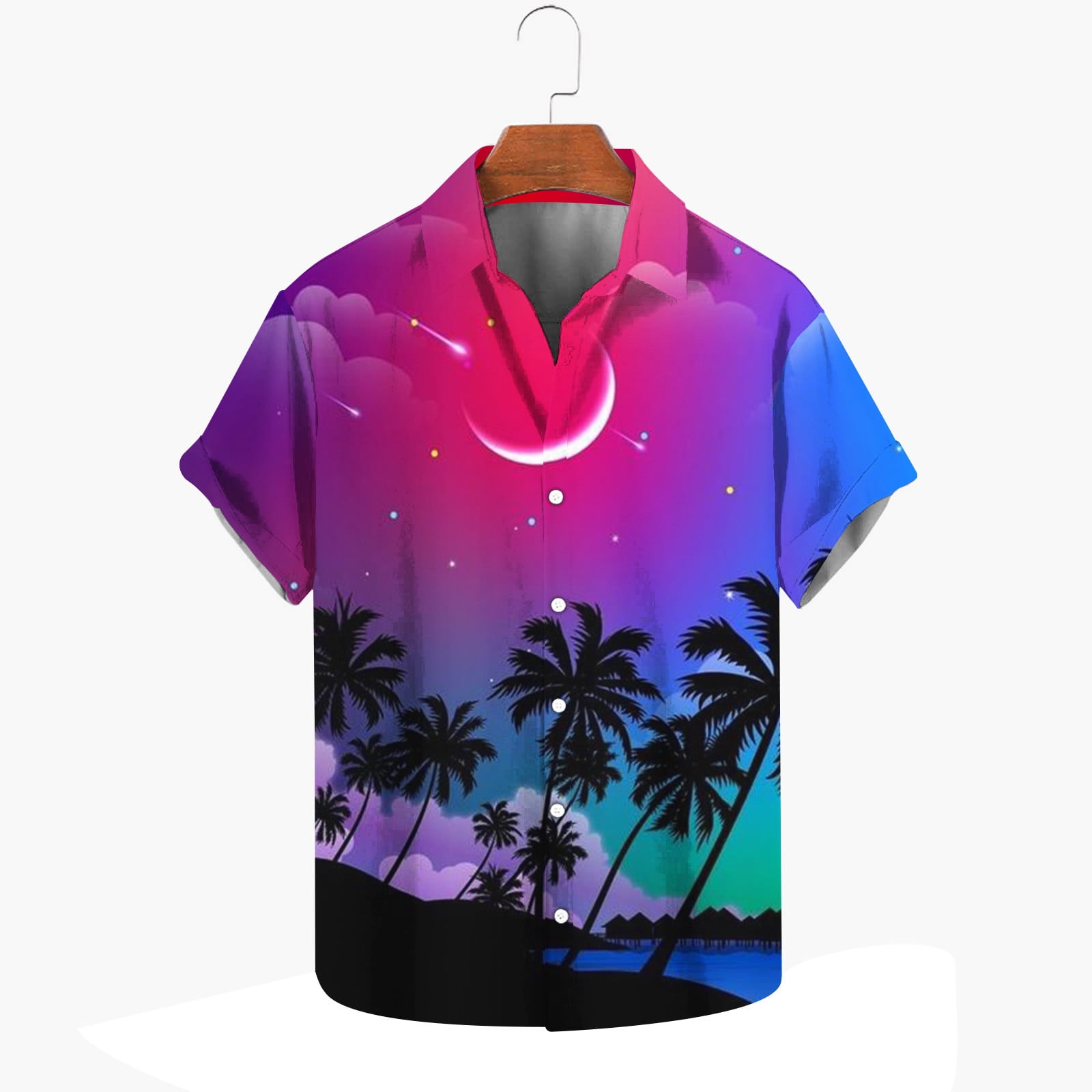 POTETI Hawaiian Men's Shirts Beach Tropical Casual Short Sleeve Button ...