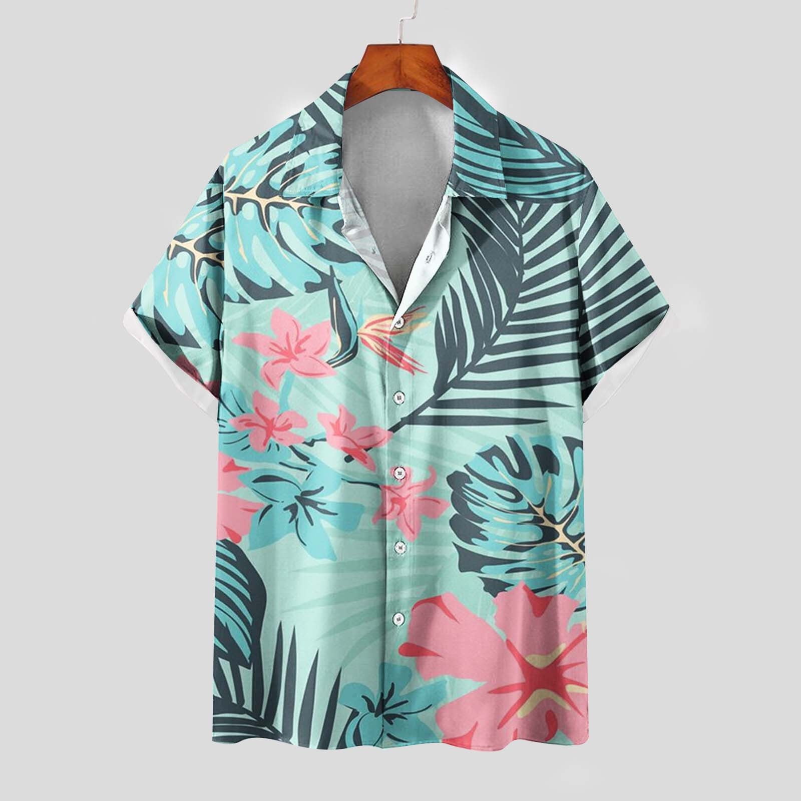 Poteti Hawaiian Mens Shirt Beach Plus Size Tropical Short Sleeve Casual