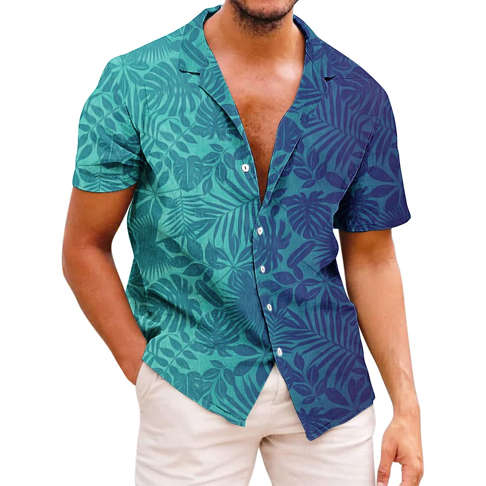 POTETI Hawaiian Shirts for Men Beach Short Sleeve Casual Tropical Button Down Shirt Tops ...