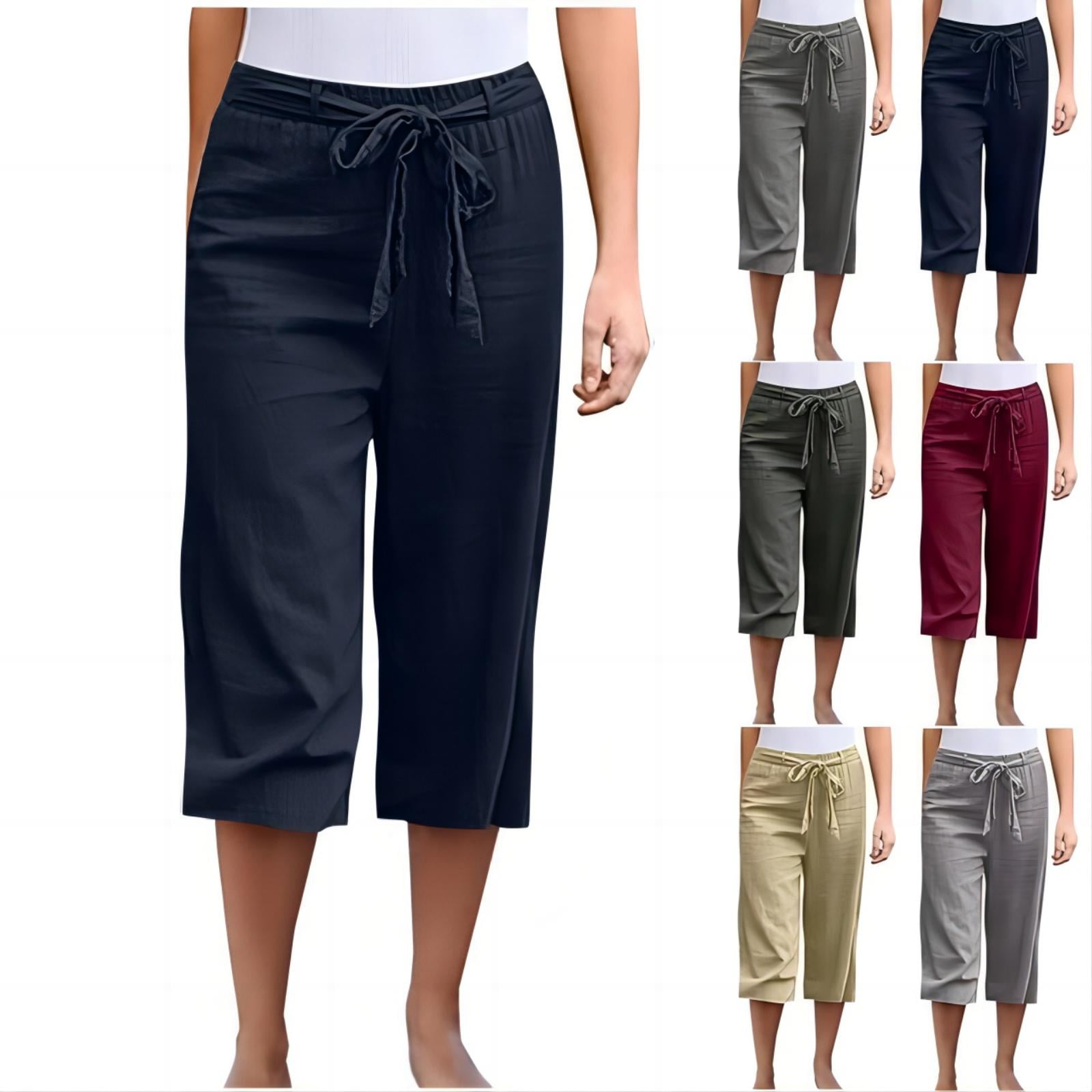 POTETI High Waisted Womens Capris Capris Shorts for Women Navy Bandage ...