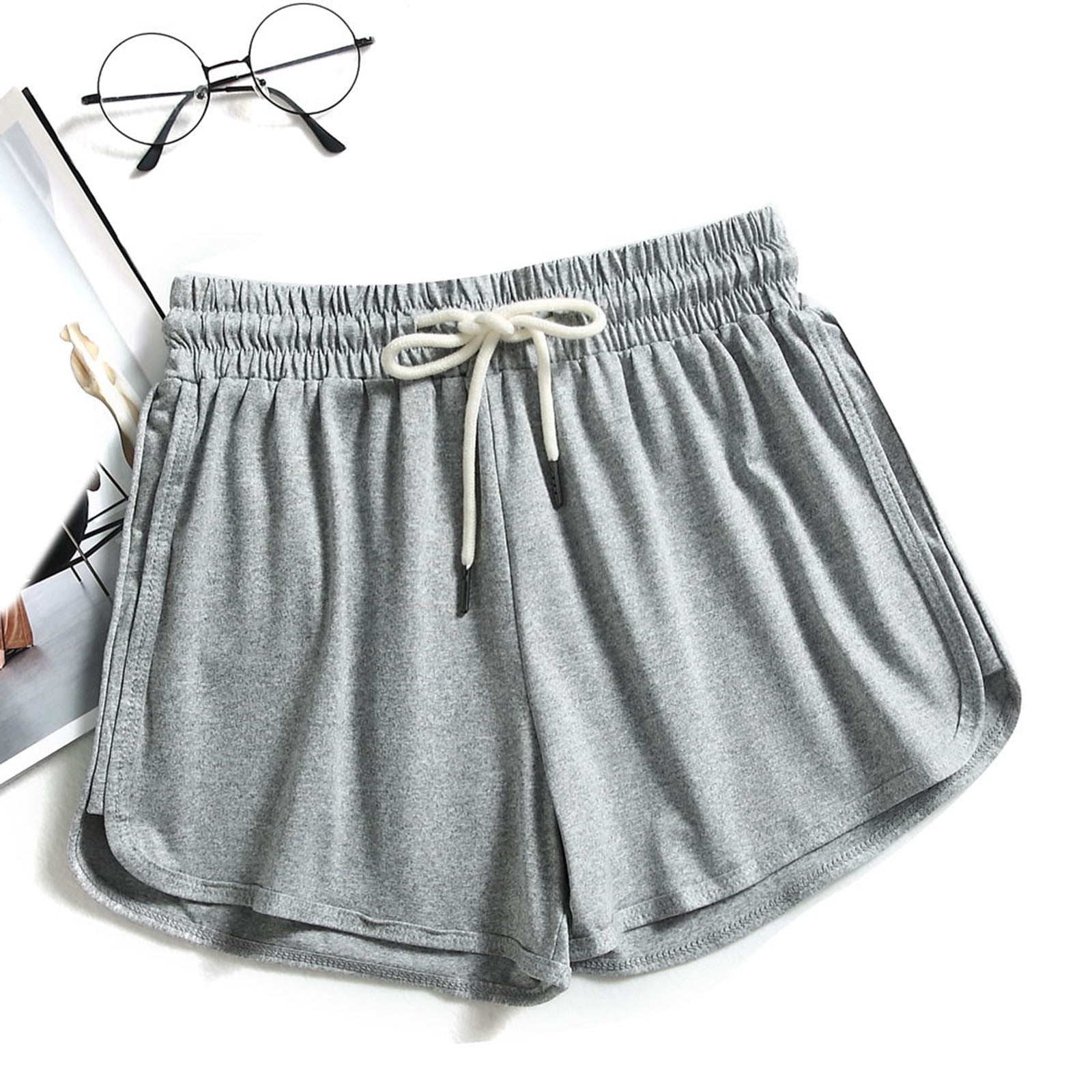 Poteti High Waisted Womens Running Shorts Wide Leg Womens Shorts Gray