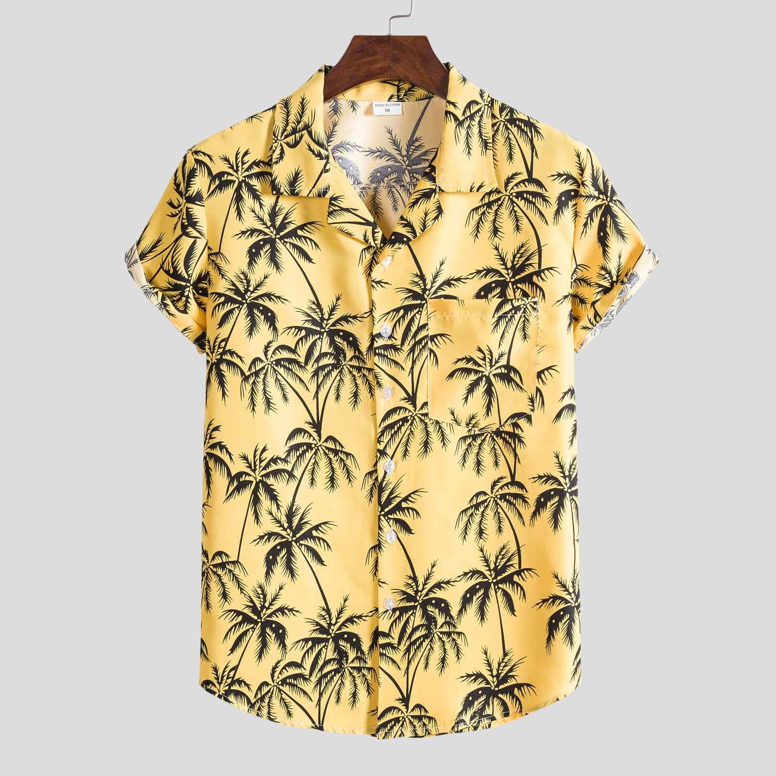 POTETI Men Summer Shirts Beach Hawaiian Short Sleeve Casual Tropical Button Down Shirt Tops ...