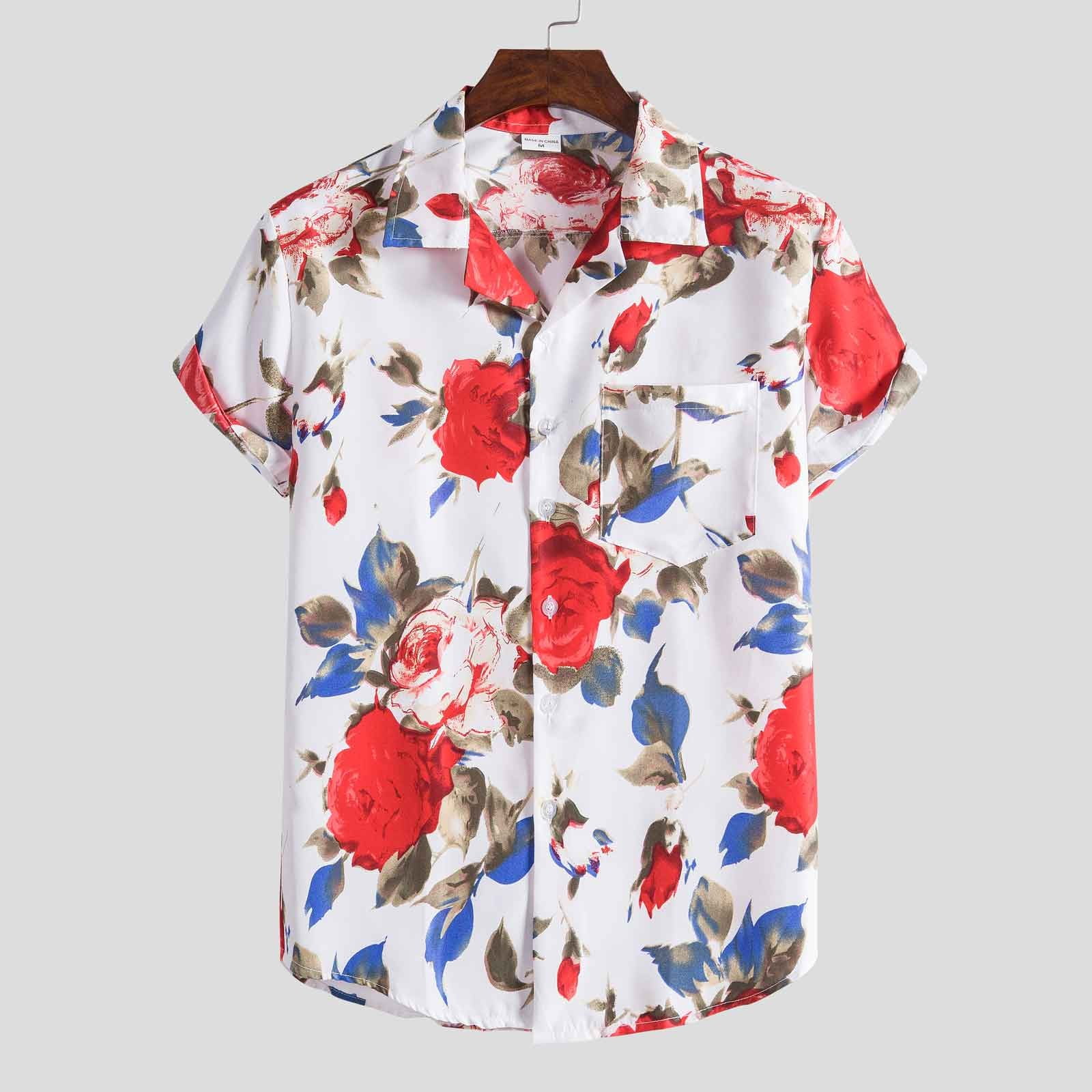 POTETI Men's Shirts Beach Hawaii Tropical Short Sleeve Casual Button up ...