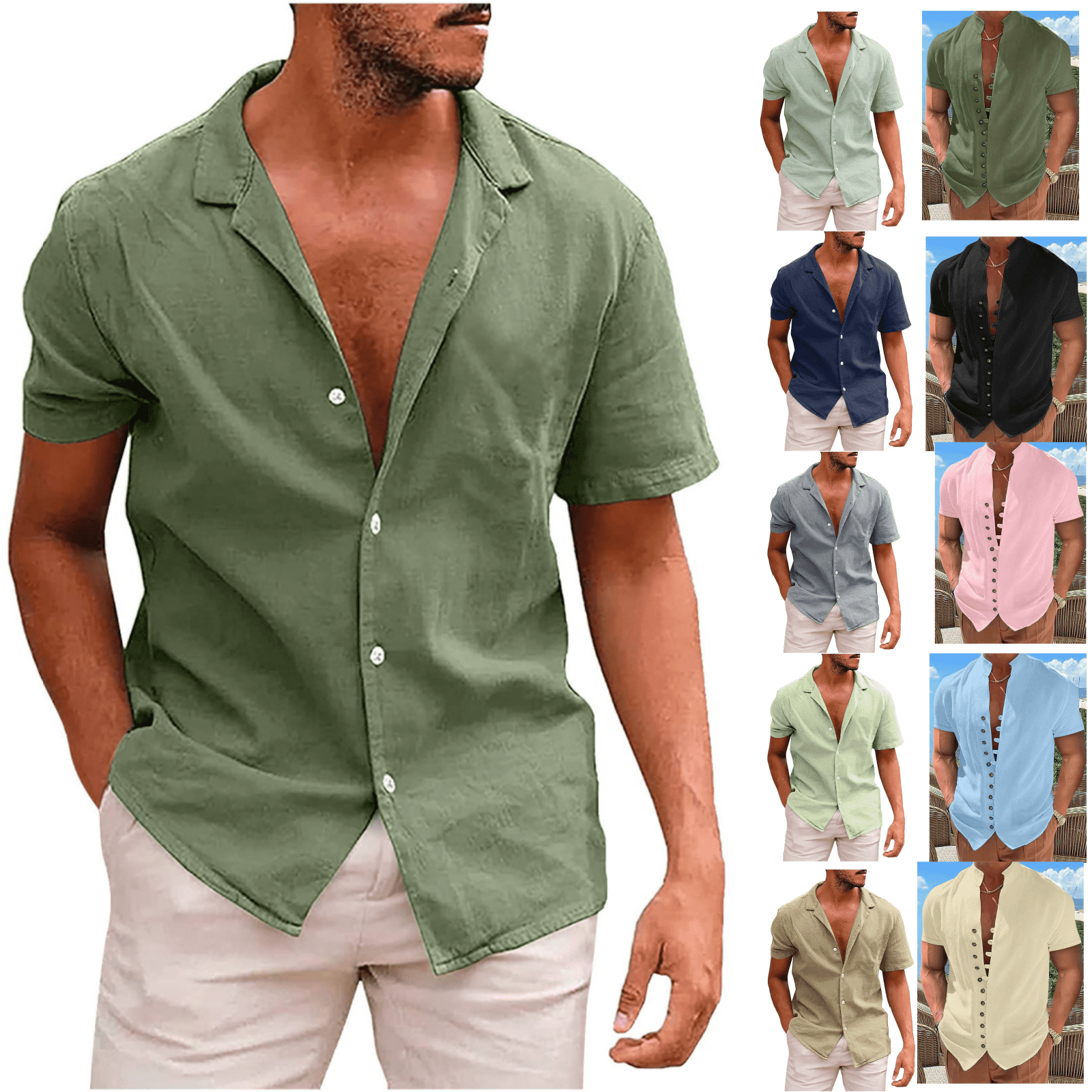 POTETI Men's Shirts Beach Hawaiian Casual Short Sleeve Tropical Button ...