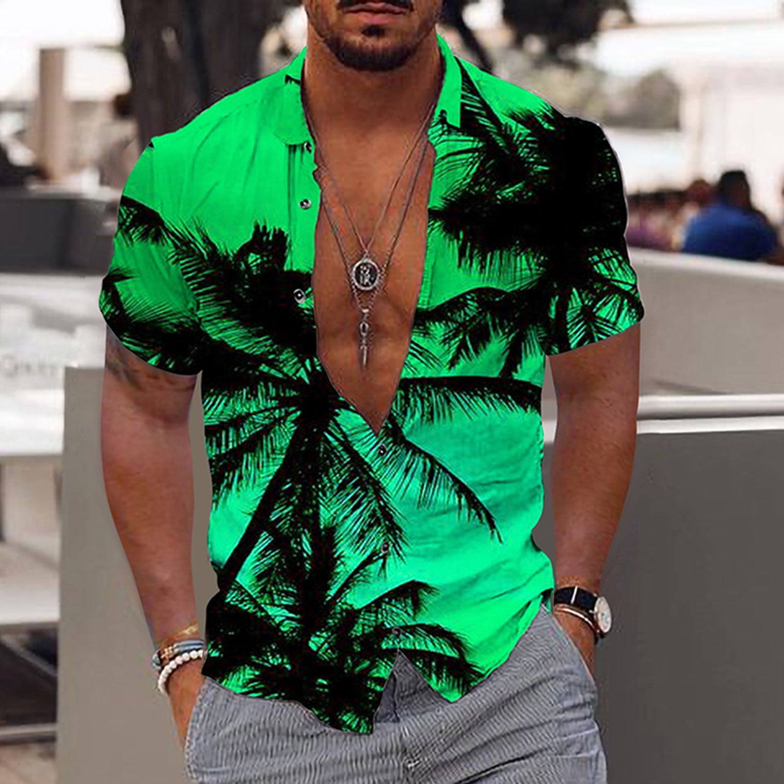 POTETI Men's Summer Shirts Plus Size Hawaii Beach Short Sleeve Tropical ...