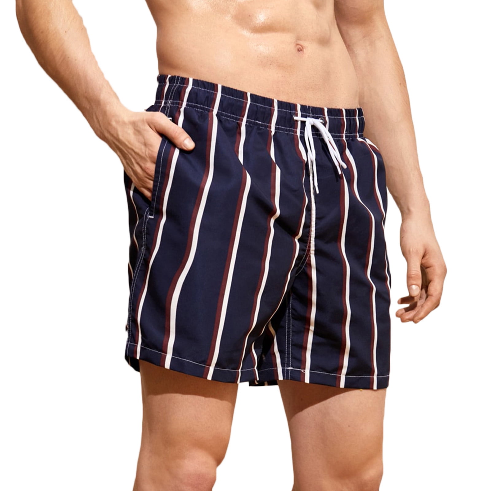 POTETI Mens Board Shorts Swimwear Quick Dry Striped Print Beach Casual ...