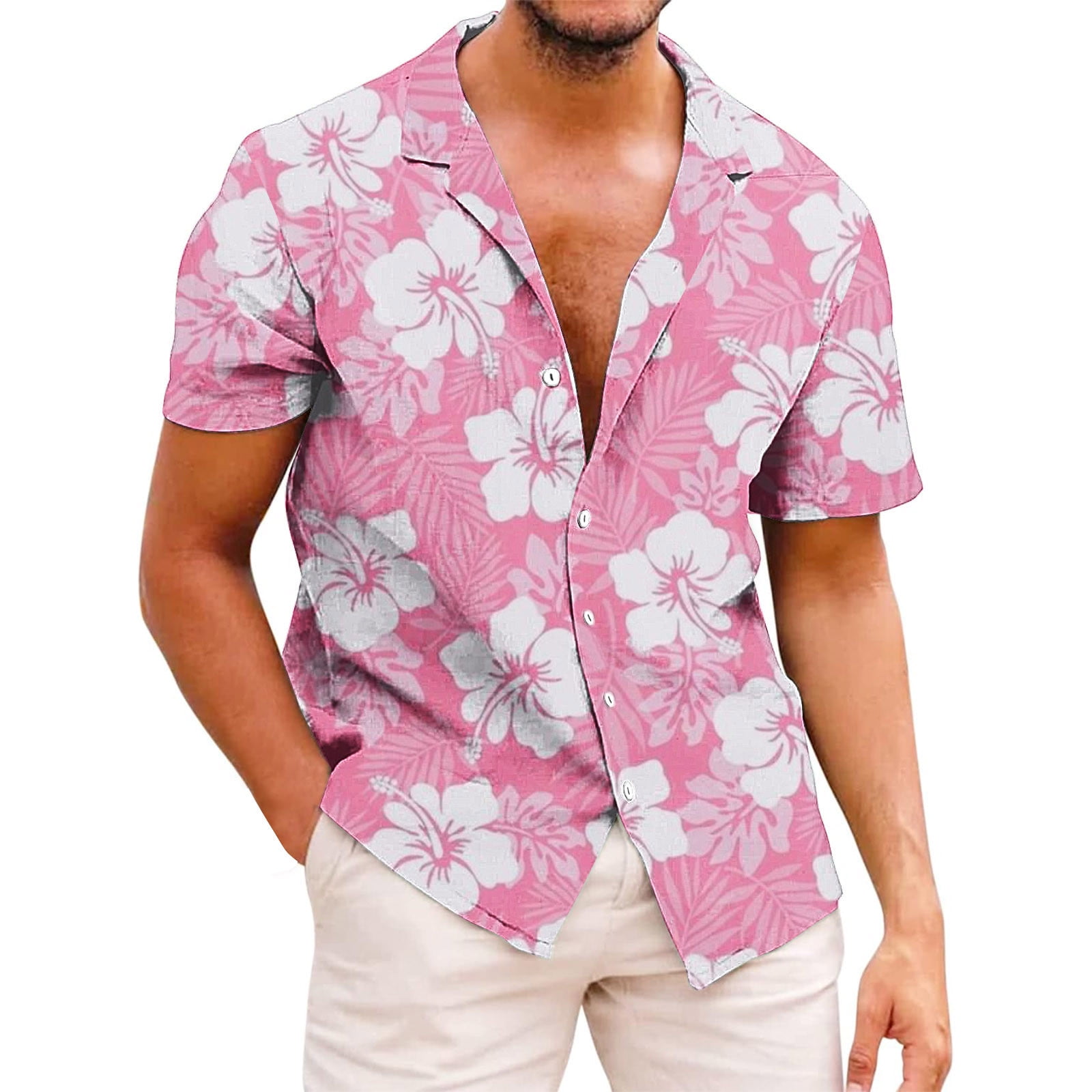 POTETI Mens Shirt Hawaiian Beach Short Sleeve Casual Tropical Button up ...