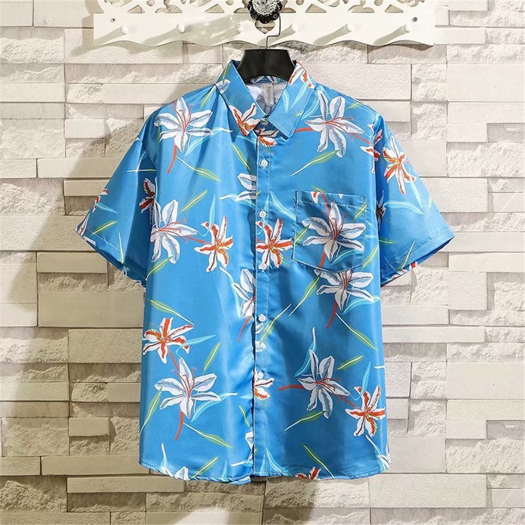Poteti Mens Shirts Clearance Hawaiian Beach Casual Tropical Short