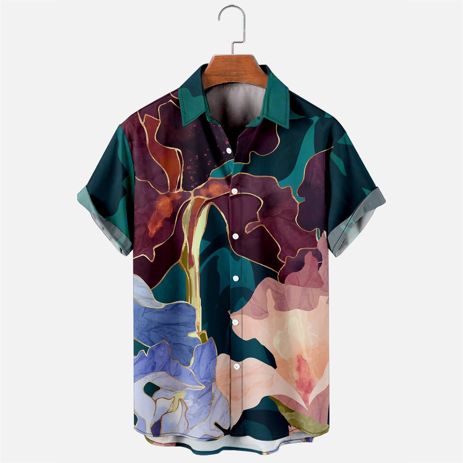 Poteti Mens Summer Shirt Beach Hawaiian Casual Tropical Short Sleeve
