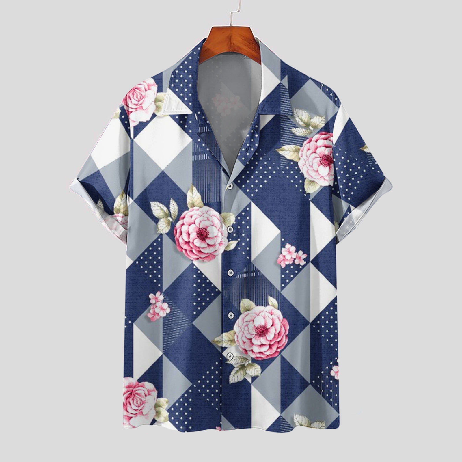 Poteti Mens Summer Shirt Beach Hawaiian Tropical Short Sleeve Casual