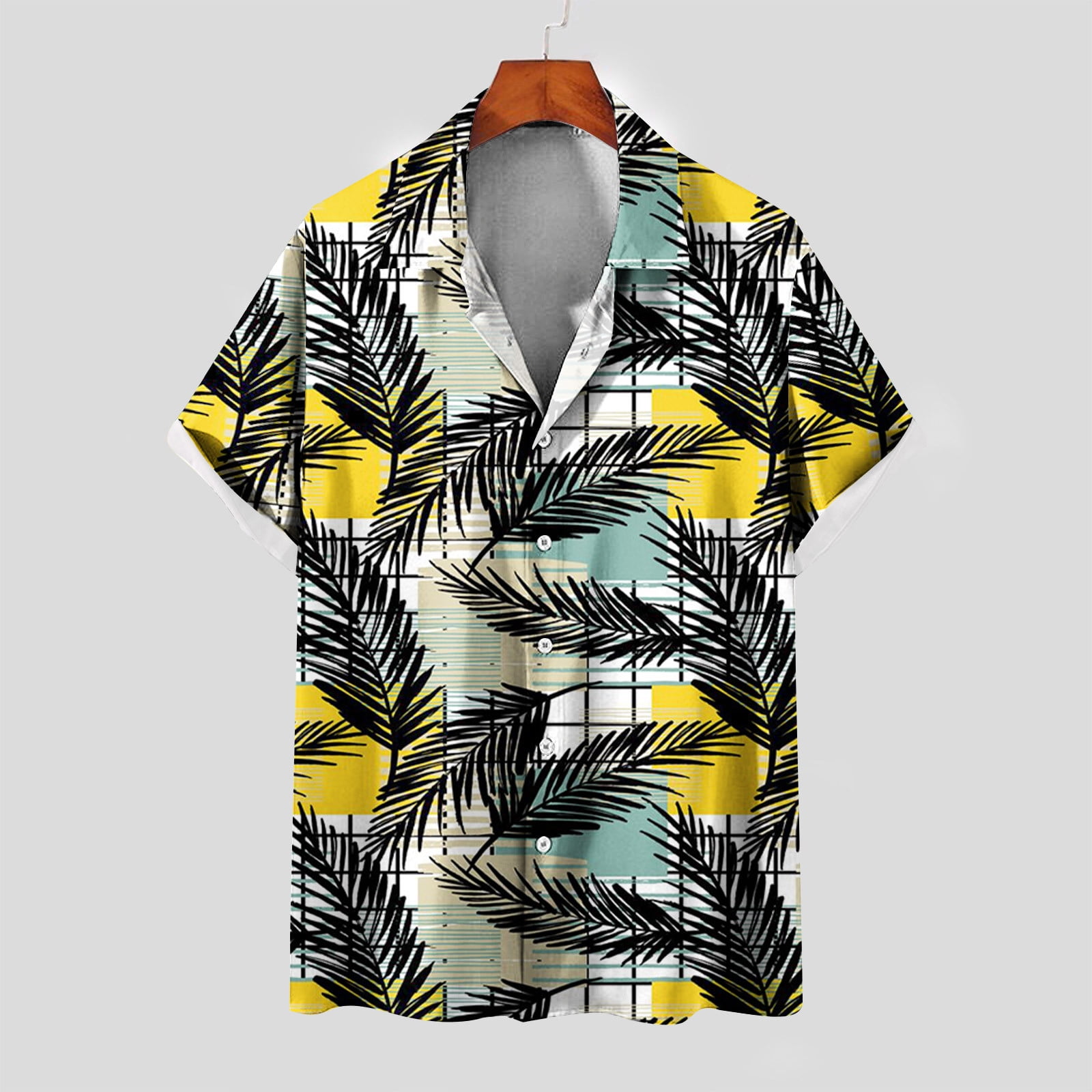 Poteti Mens Summer Shirt Hawaiian Beach Short Sleeve Casual Tropical